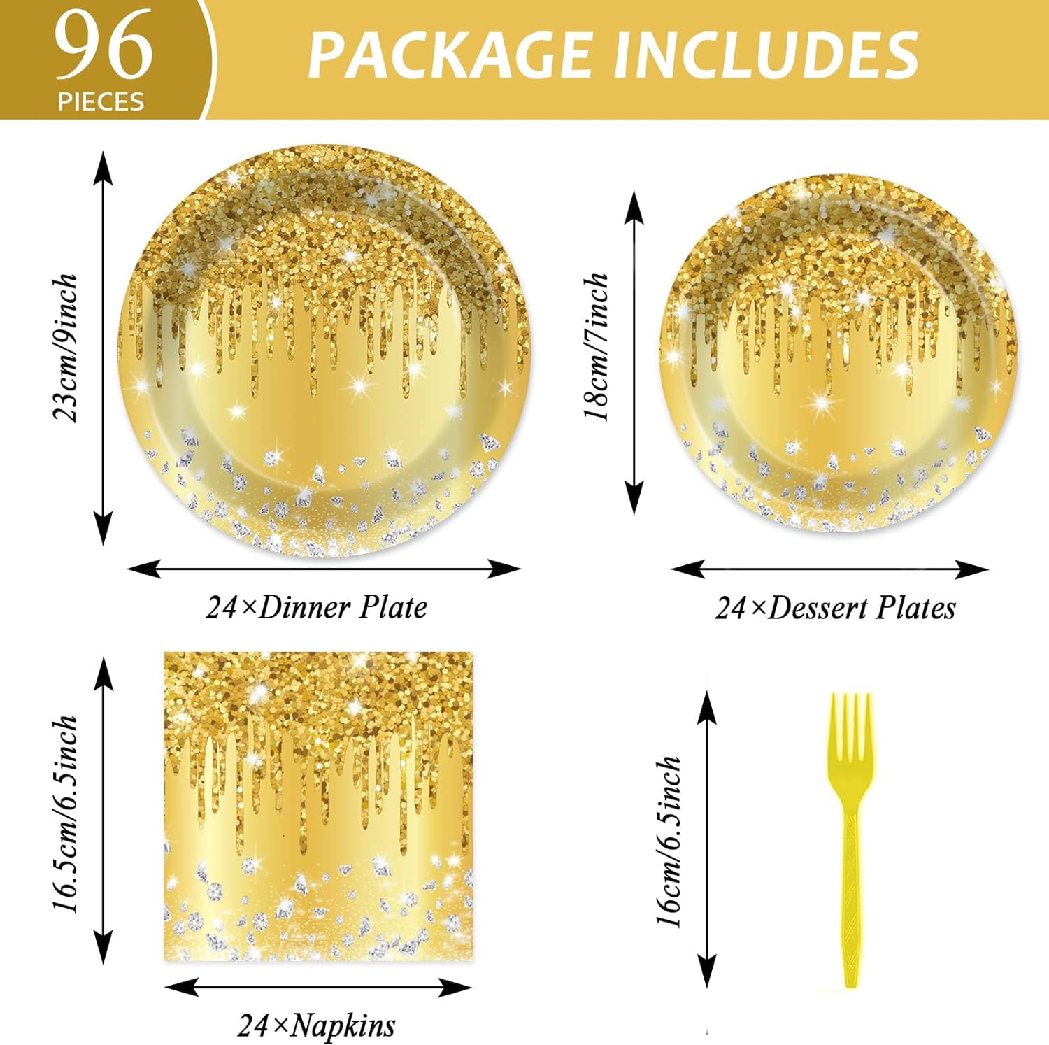 SLFR-96 PCS Golden Birthday Party Decorations Tableware Set for Golden ...