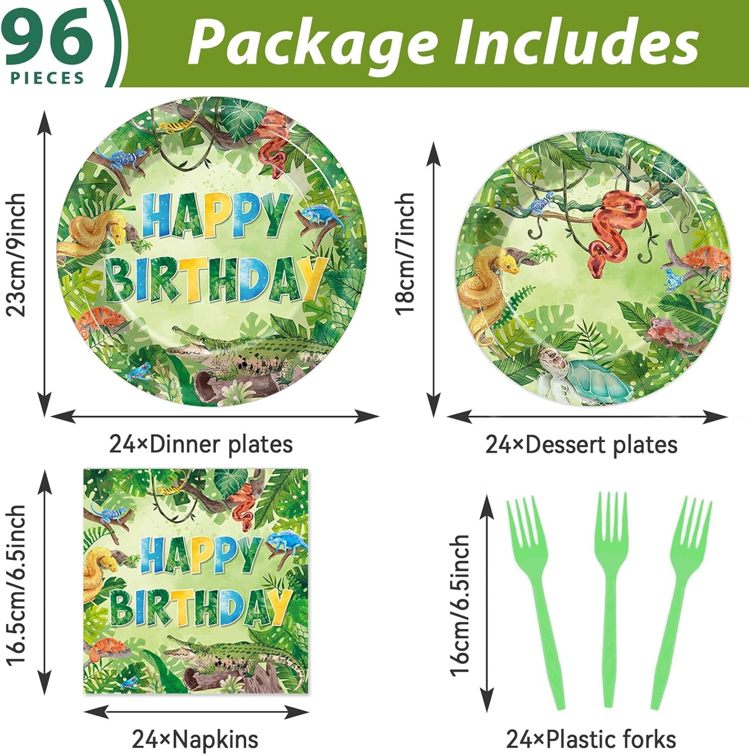 SLFR-96 Pcs Reptile Birthday Party Supplies Reptile Swamp Happy ...