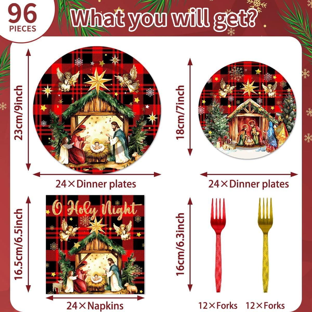 SLFR-96Pcs Happy Birthday Jesus Decorations Disposable Tableware Set ...