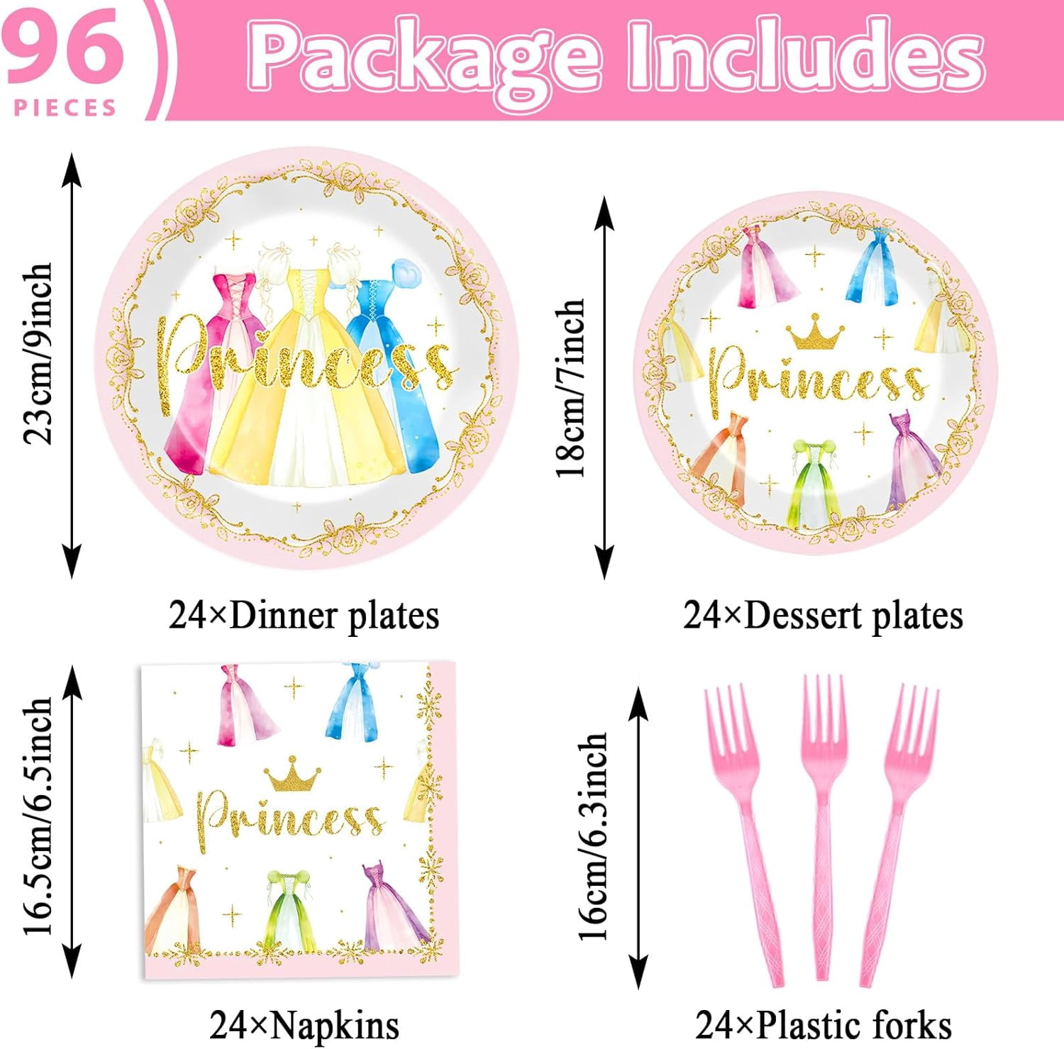 SLFR-96Pcs Princess Birthday Party Decorations Princess Themed ...