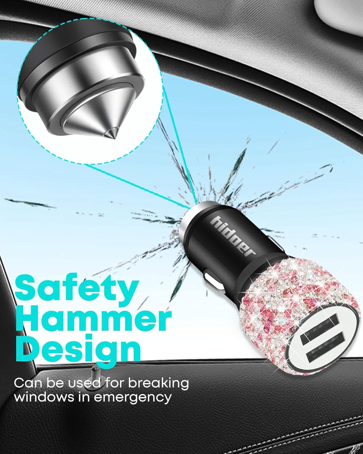 SLFR-Bling USB Car Charger 5V 2.4A Mix Crystal Decor Dual Port Fast ...