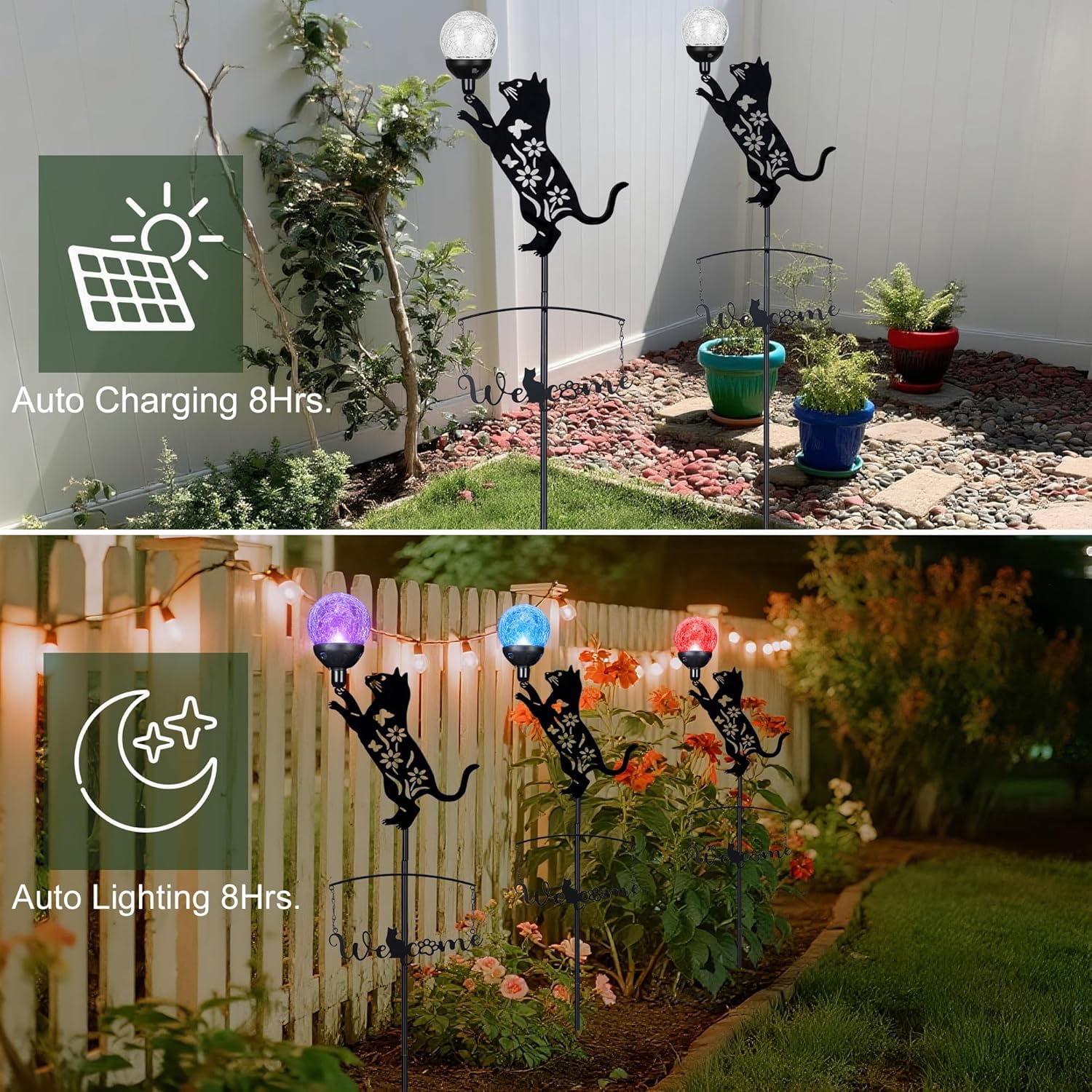 SLFR-Cat Solar Lights Outdoor Garden Decor,40\u201d Black Cat Stake ...