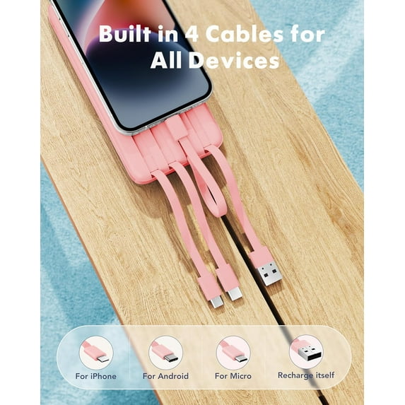 SLFR-Charmast Portable Charger with Built in Cables, Power Bank with ...