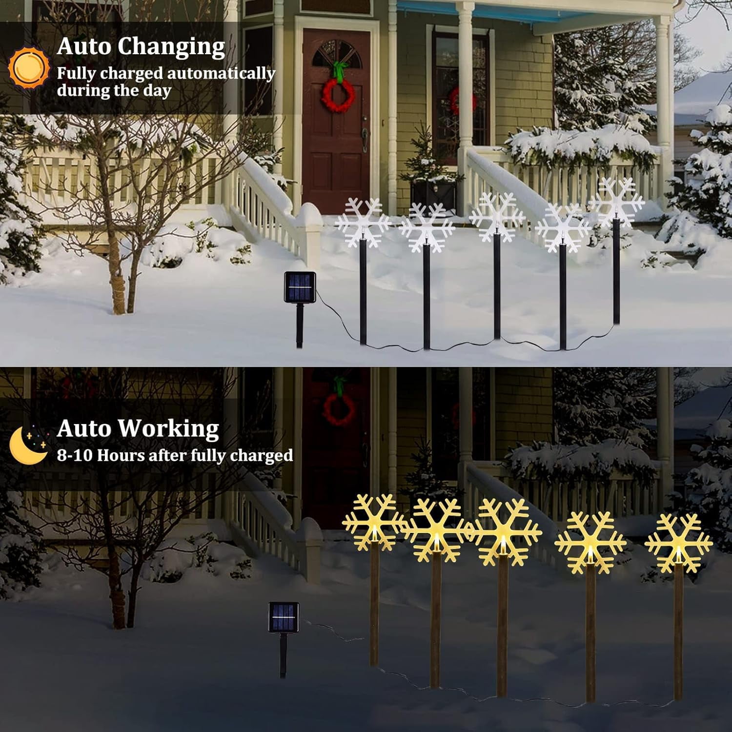 SLFR-Christmas Solar Pathway Lights, Solar Snowflake Lights with Stake ...