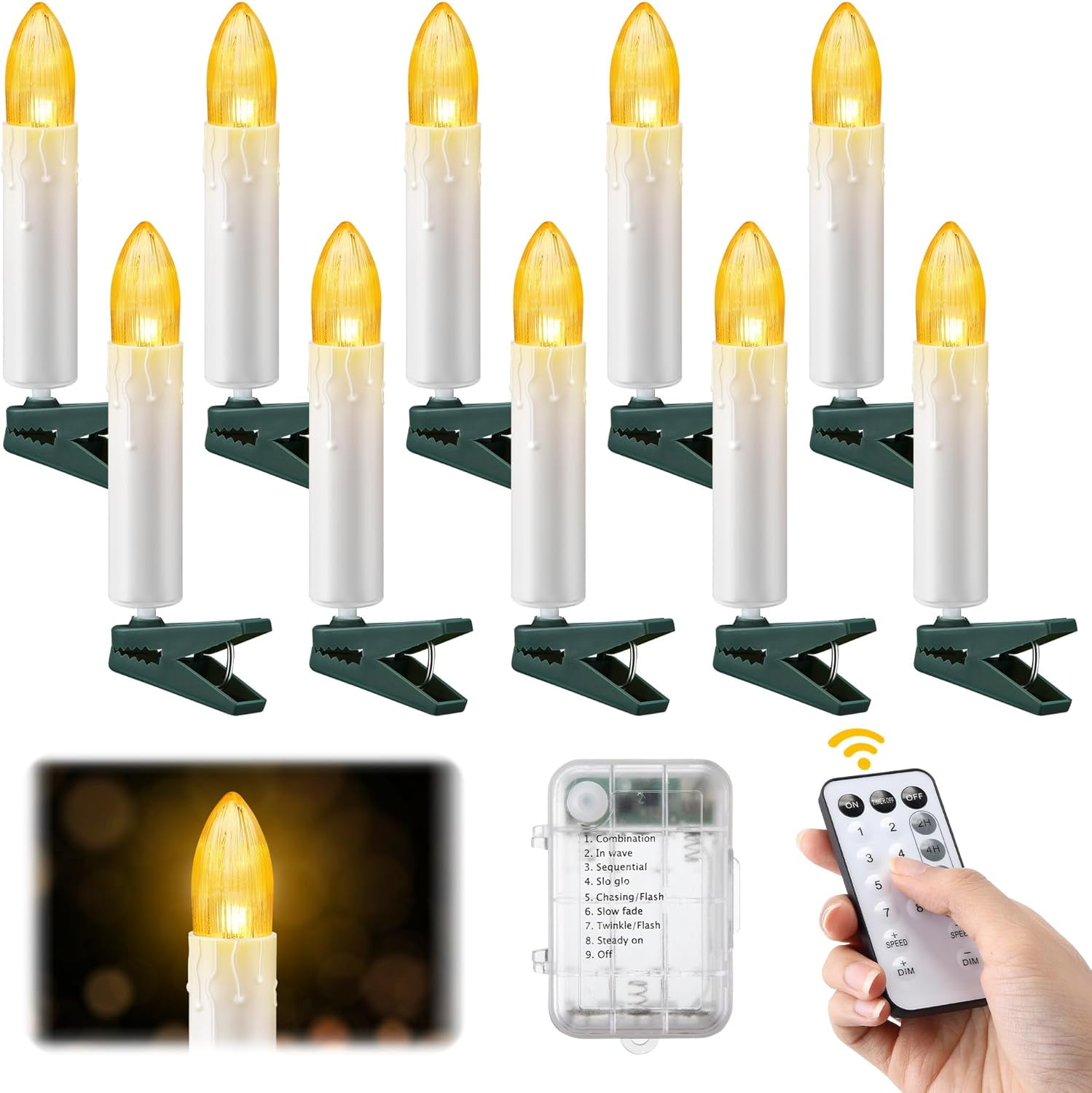 SLFR-Christmas Tree Clip on Flameless LED Candle Lights, White Candle ...