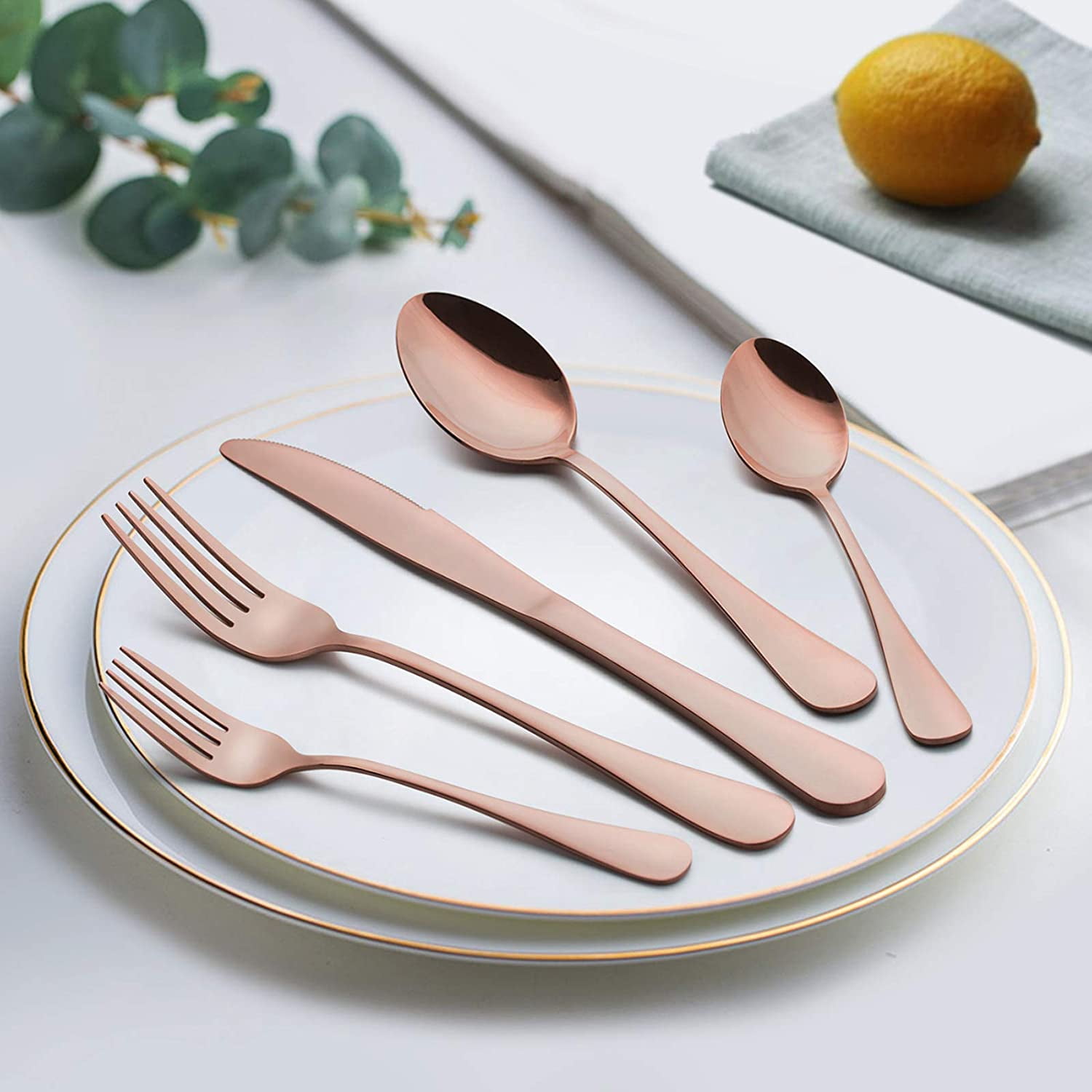 SLFR-Copper Silverware Flatware Set, 20 Piece Stainless Steel Cutlery ...