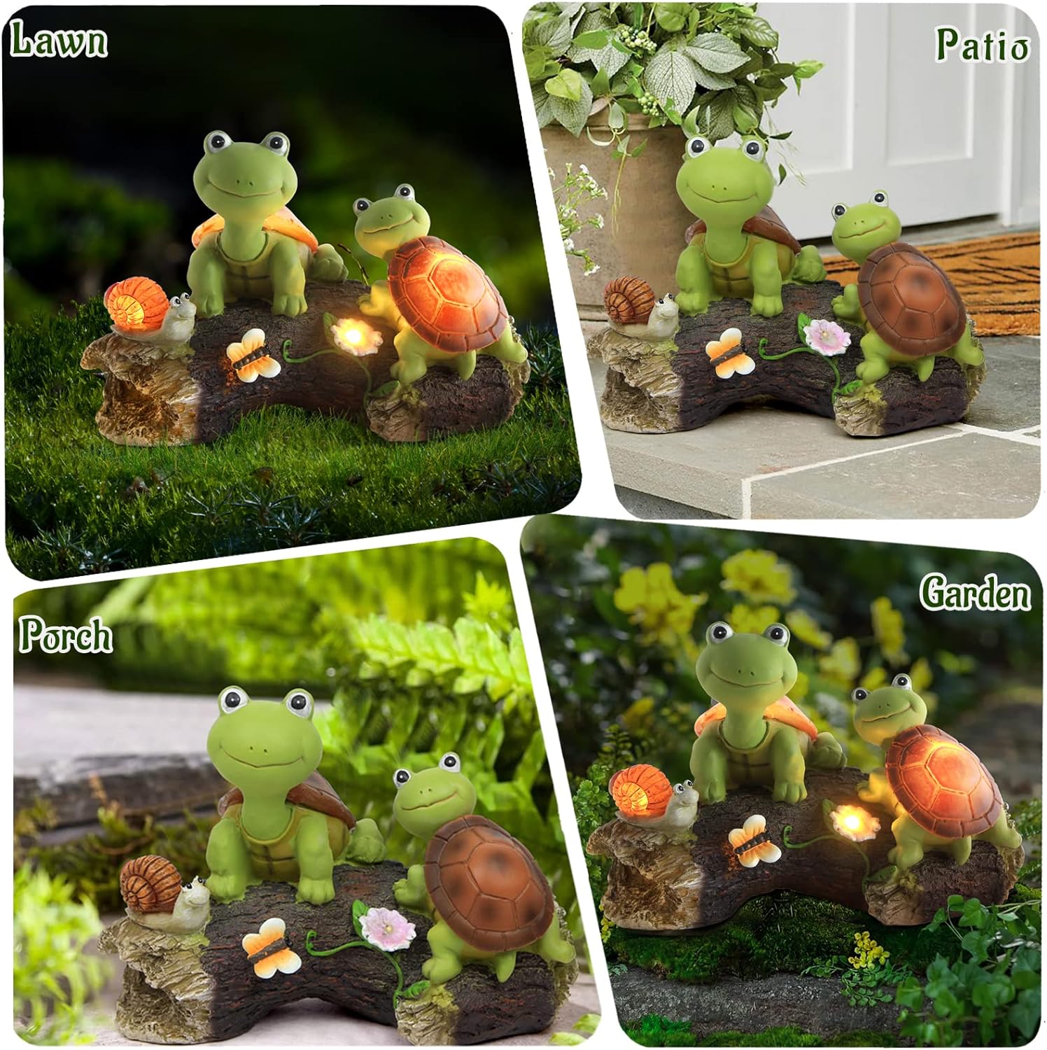 SLFR-Garden Statue Outdoor Decor-Cute Frog Face Turtles with Solar ...
