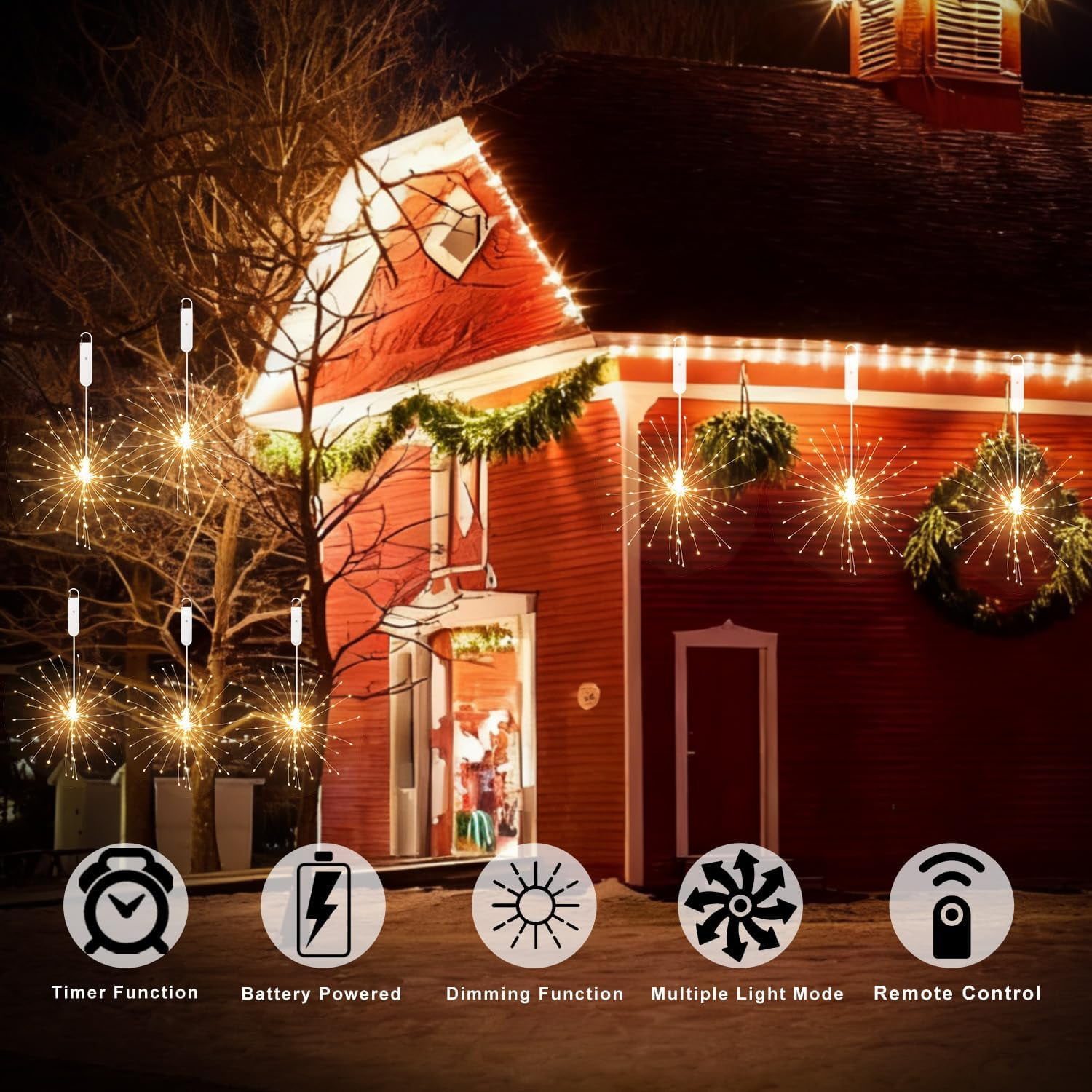 SLFR-Hanging Firework Lights, 120LED Fairy String Light Rechargeable, 8 ...