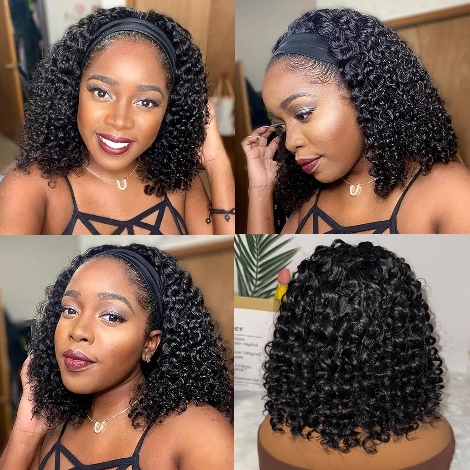 SLFR-Headband Wig Kinky Curly Black Headband Wigs for Black Women ...