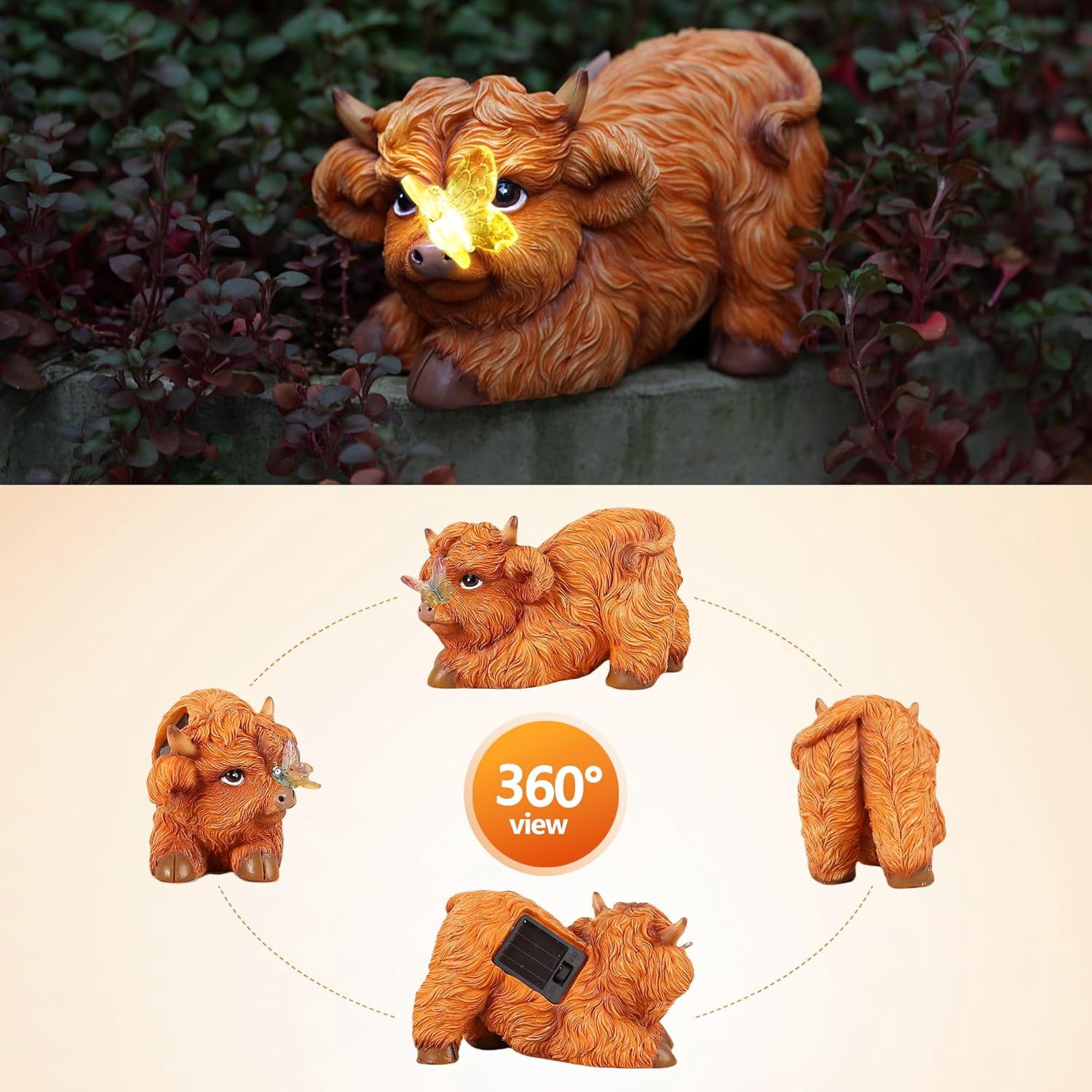 SLFR-Highland Cow Solar Powered Outdoor Garden Statue, Resin Highland ...