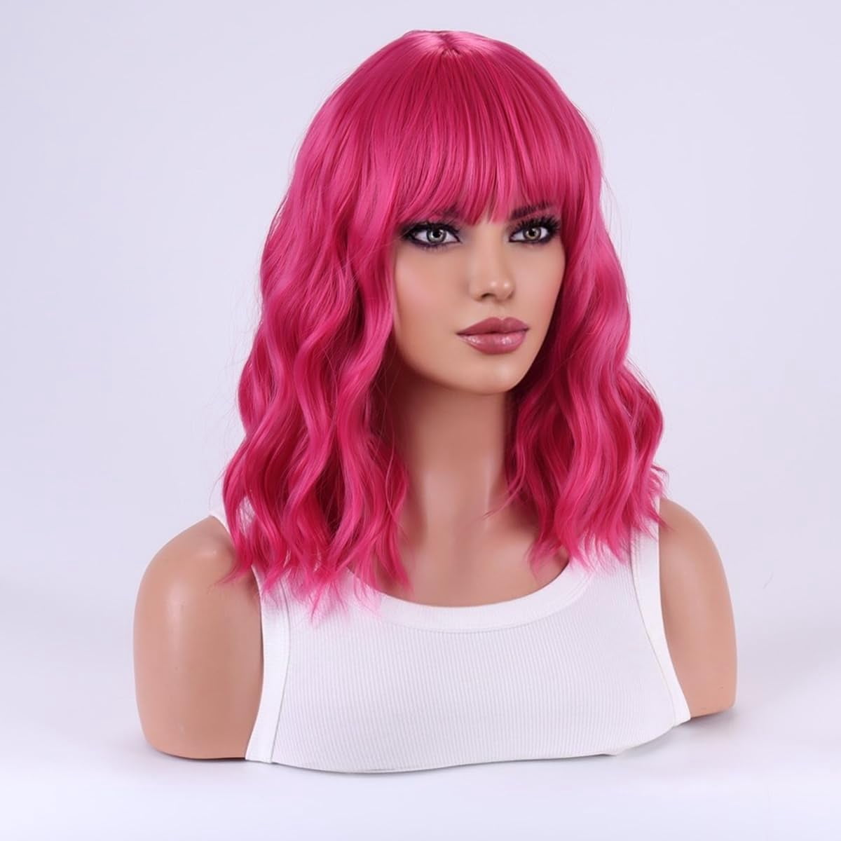SLFR-Hot Pink Wigs for Women Magenta Wig Hot Pink Bob Short Curly Wavy ...