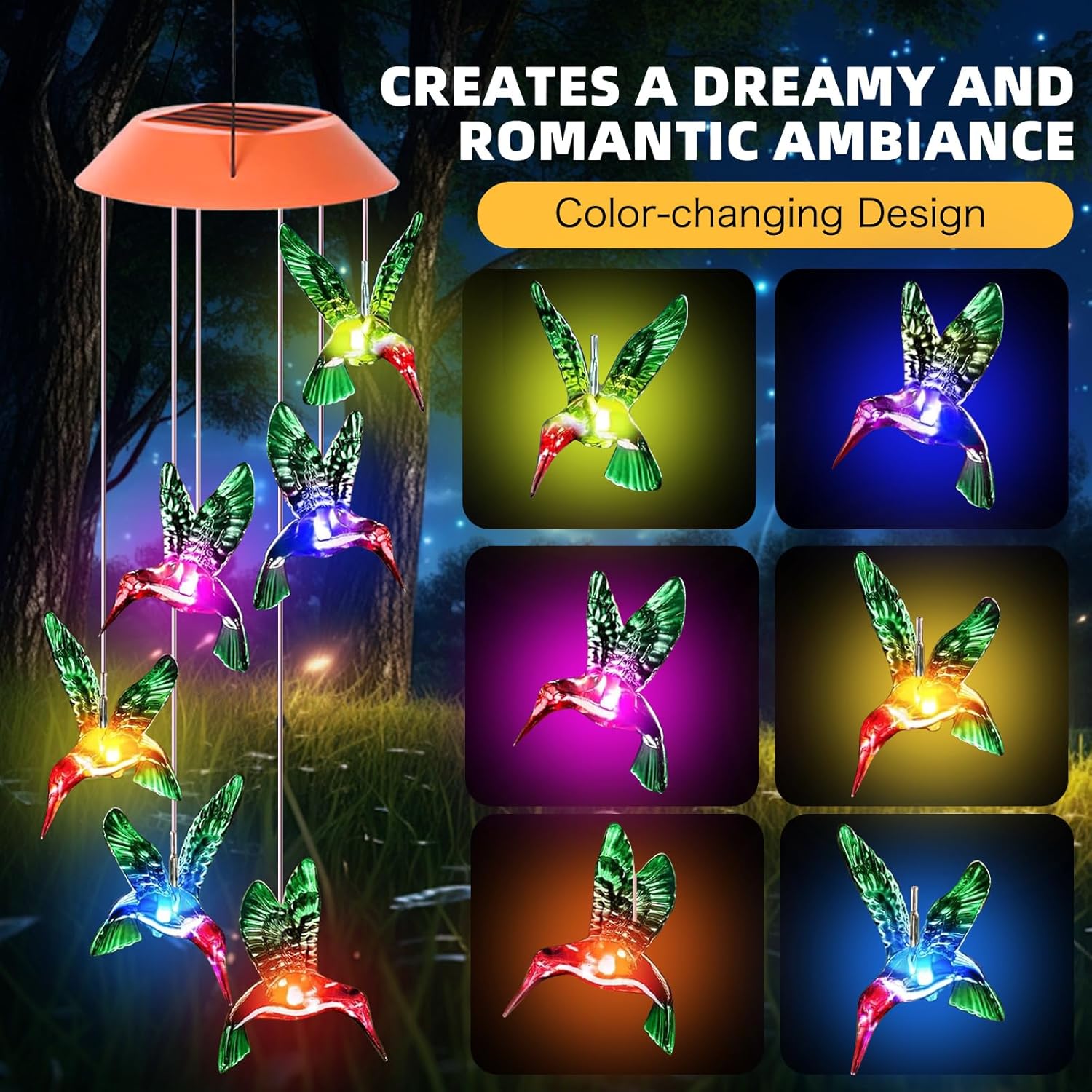 SLFR-Hummingbird Solar Wind Chimes, Hummingbird Wind Chimes for Outside ...