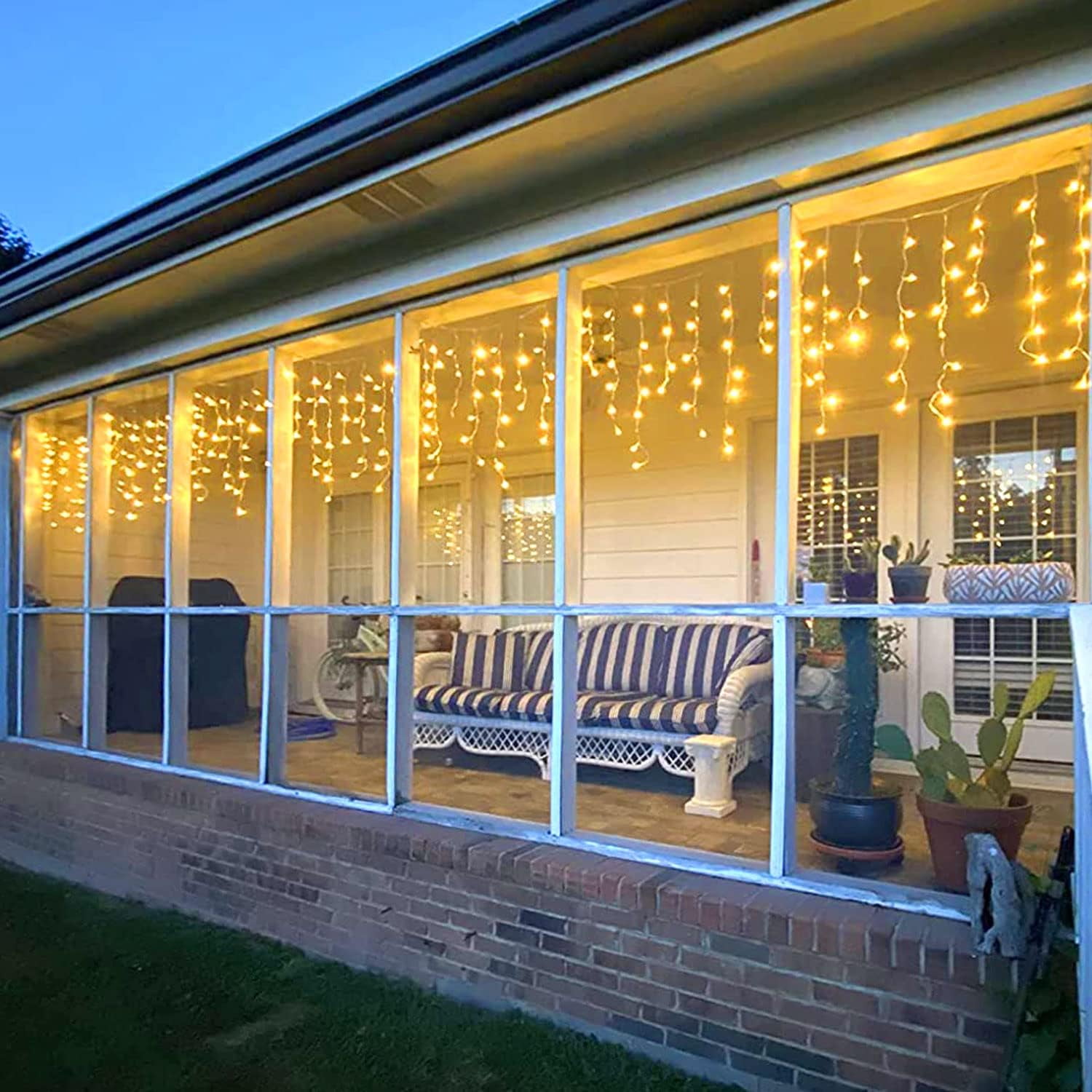 SLFR-Icicle Outdoor String Lights, 32.8Ft 384 Led 8 Modes Waterproof ...