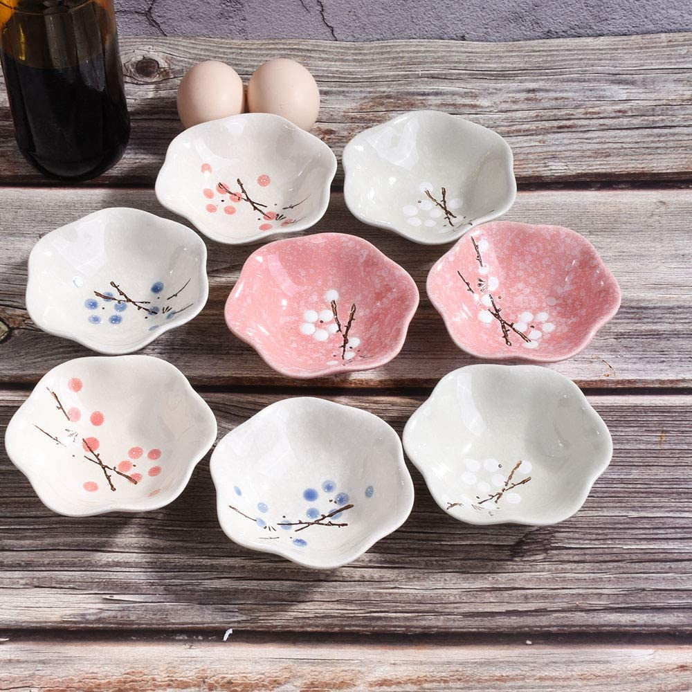SLFR-Japanese Ceramic Soy Sauce Dishes Set – 8 Pack Plum Blossom Design ...