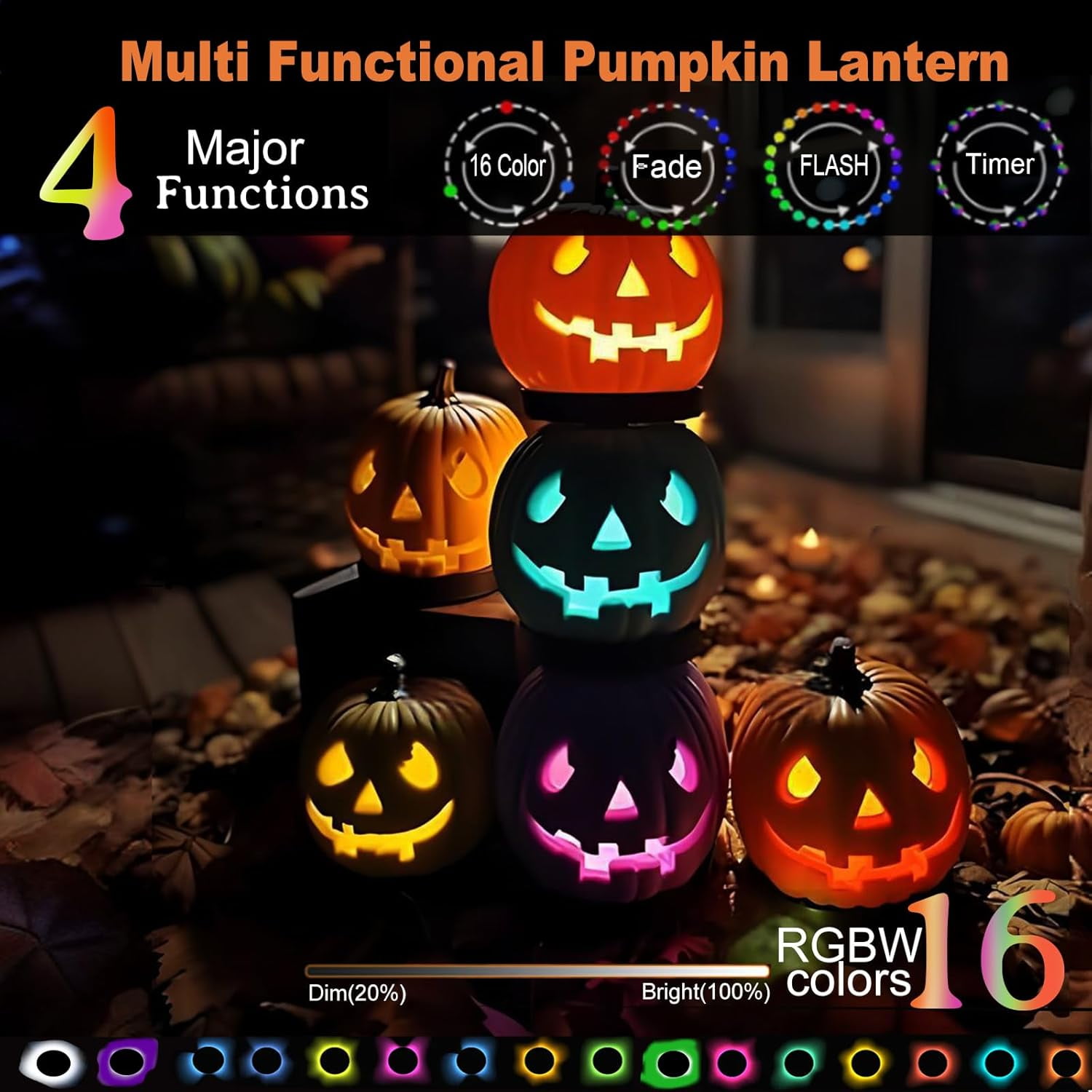 SLFR-LED Color Changing Pumpkin Lights with Timer Control, Colored Puck ...