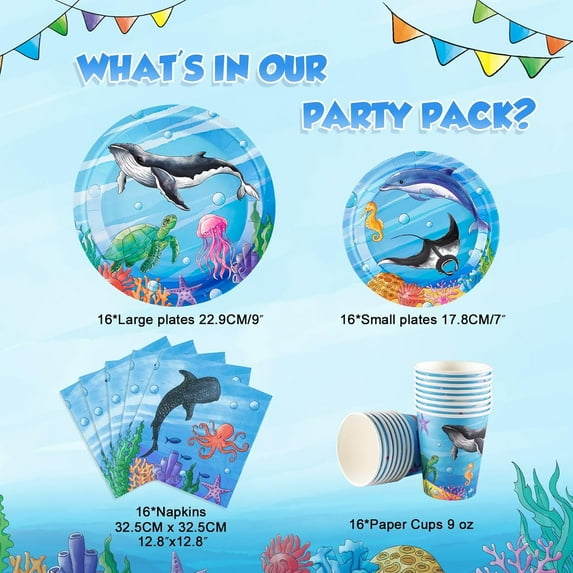 SLFR-Ocean Birthday Party Decorations - 64 PCS Shark Plates and Napkins ...