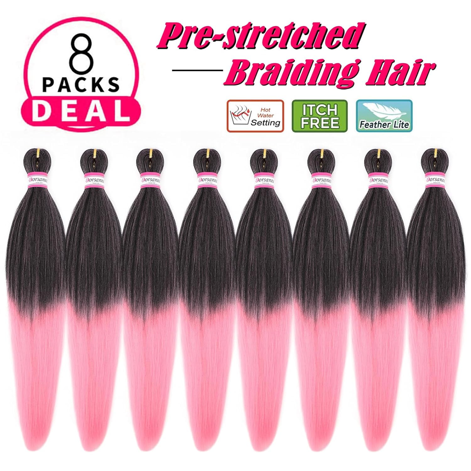 SLFR-Ombre Pink Braiding Hair Pre Stretched 20 Inch 8 Packs Braiding ...