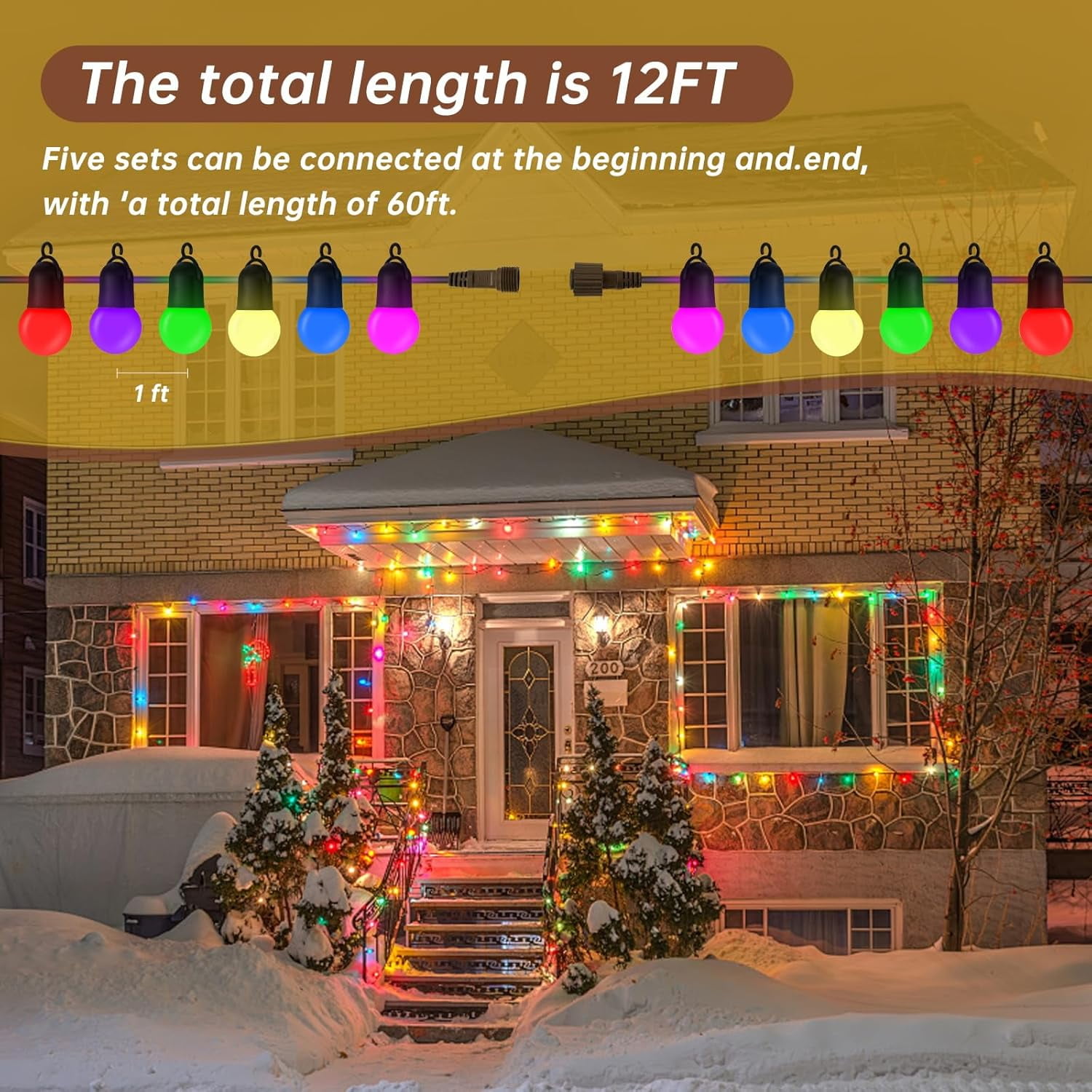 SLFR-Outdoor String Light, 12FT Milky White LED 6 Colors Terrace Light ...