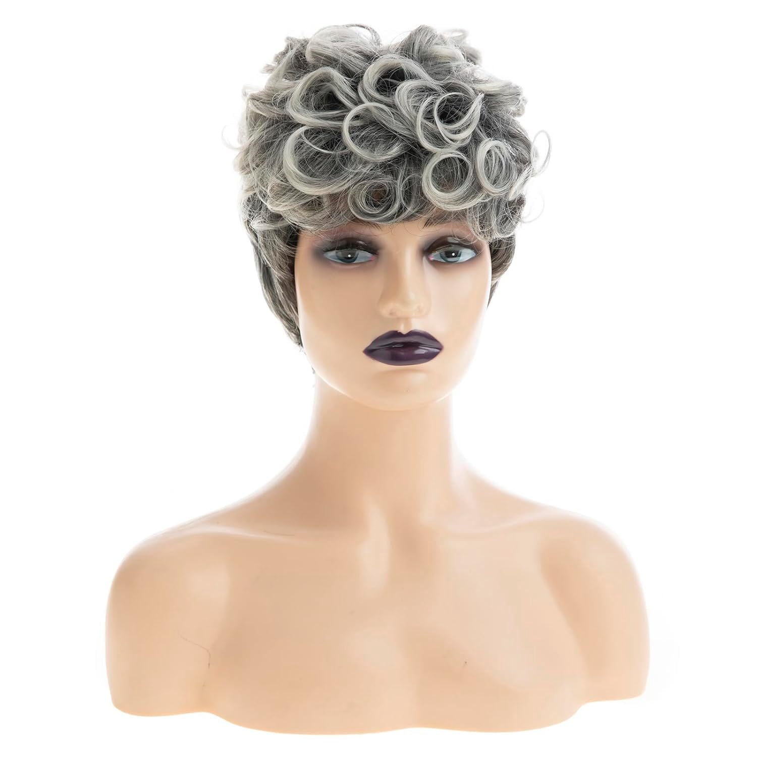 SLFR-Pixie Cut Grey Wigs for Old Women Synthetic Short Curly Gray Hair ...