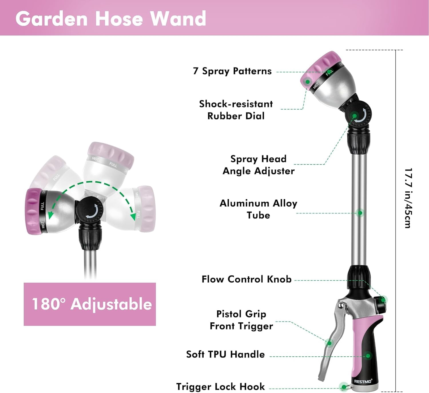 SLFR-RESTMO Metal Watering Wand, Heavy Duty Garden Hose Wand with 180 ...