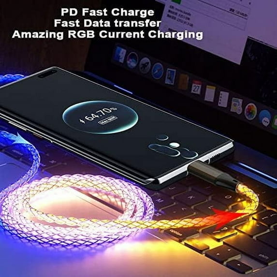 SLFR-RGB Colorful USB Type C to Type C PD 66W Fast Charging Cable Phone Charger High Data Speed ...