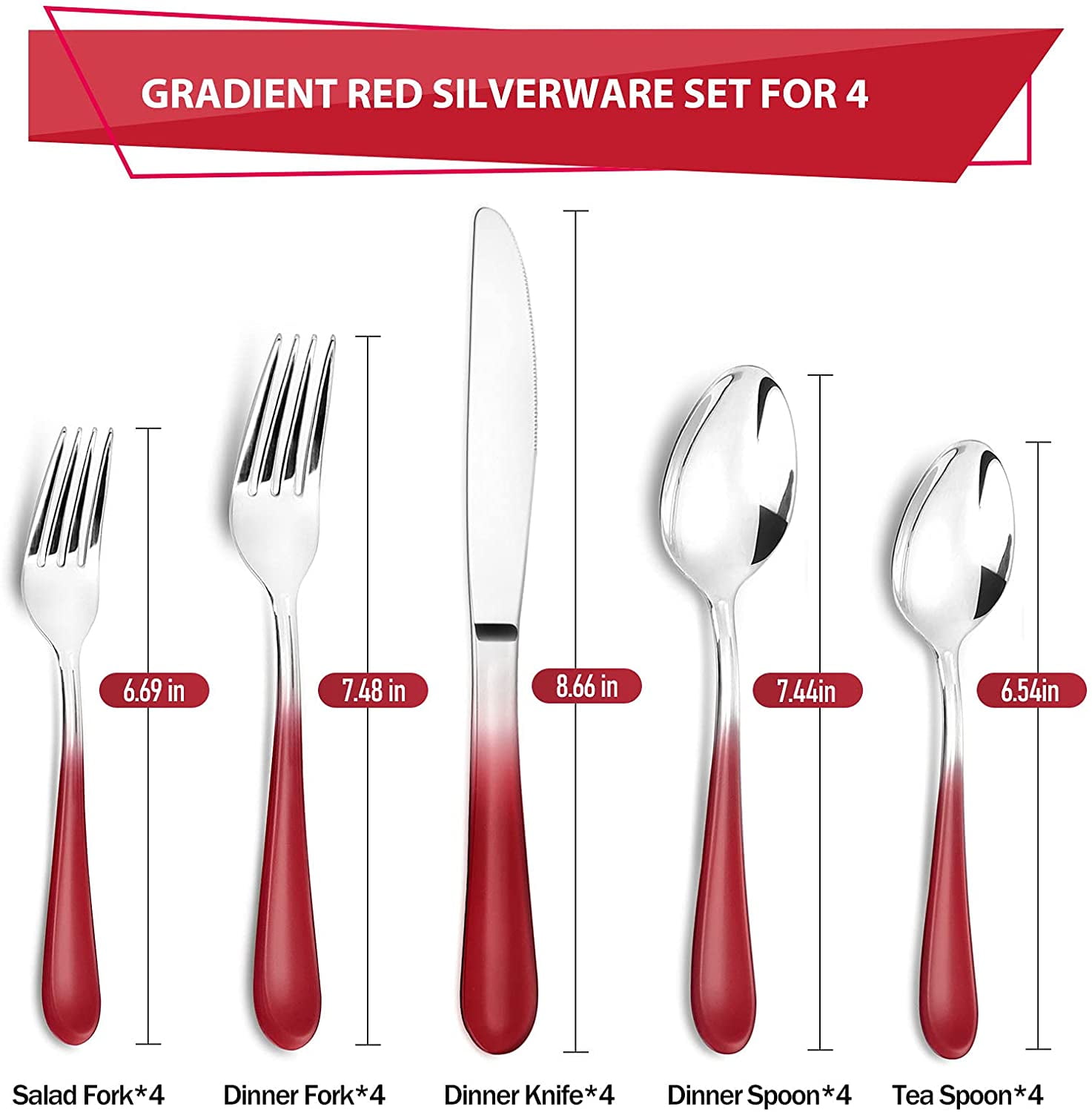 SLFR-Red Silverware Set for 4,20 Piece Stainless Steel Flatware Set ...