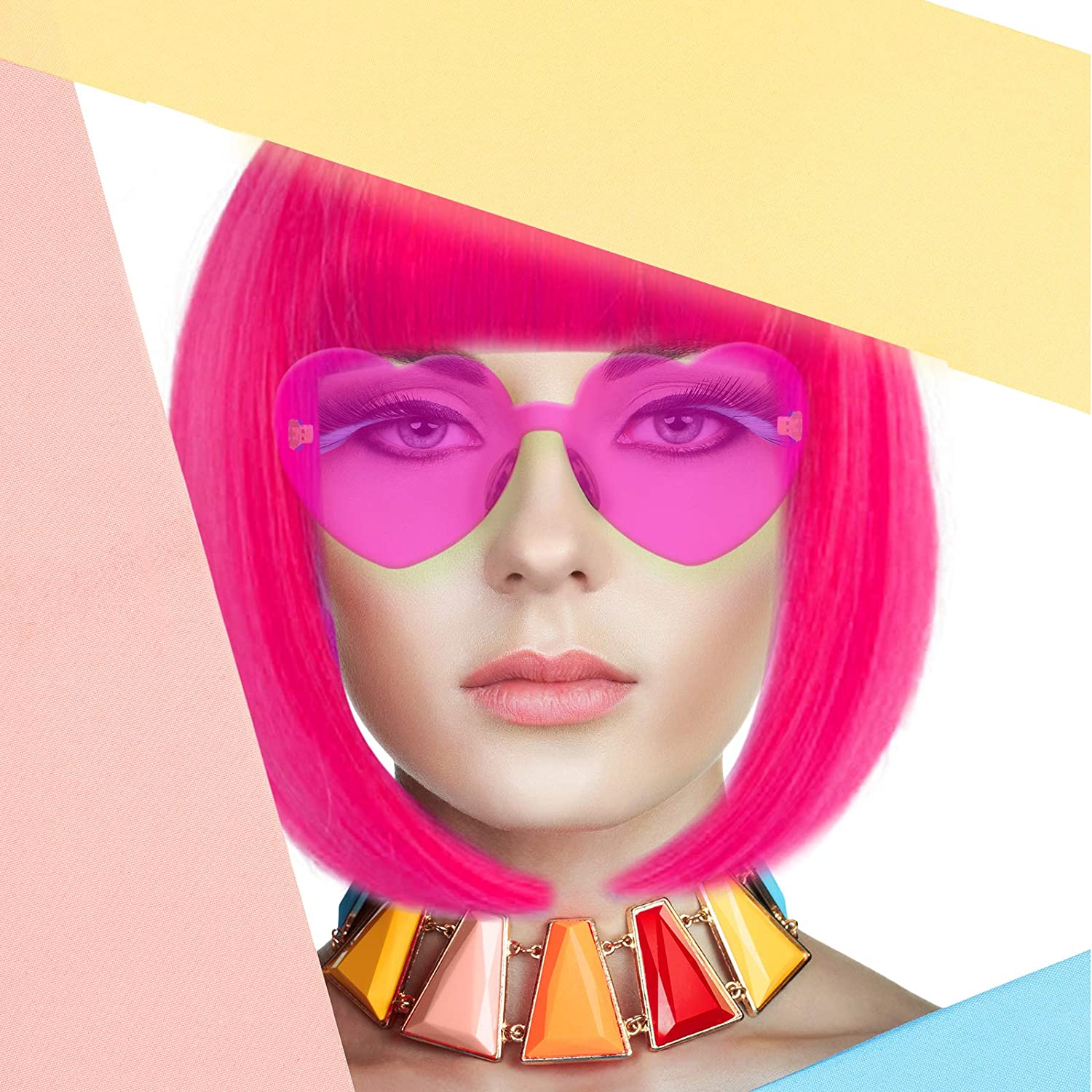 SLFR-Short Bob Hair Wigs Straight with Flat Bangs Synthetic Colorful ...