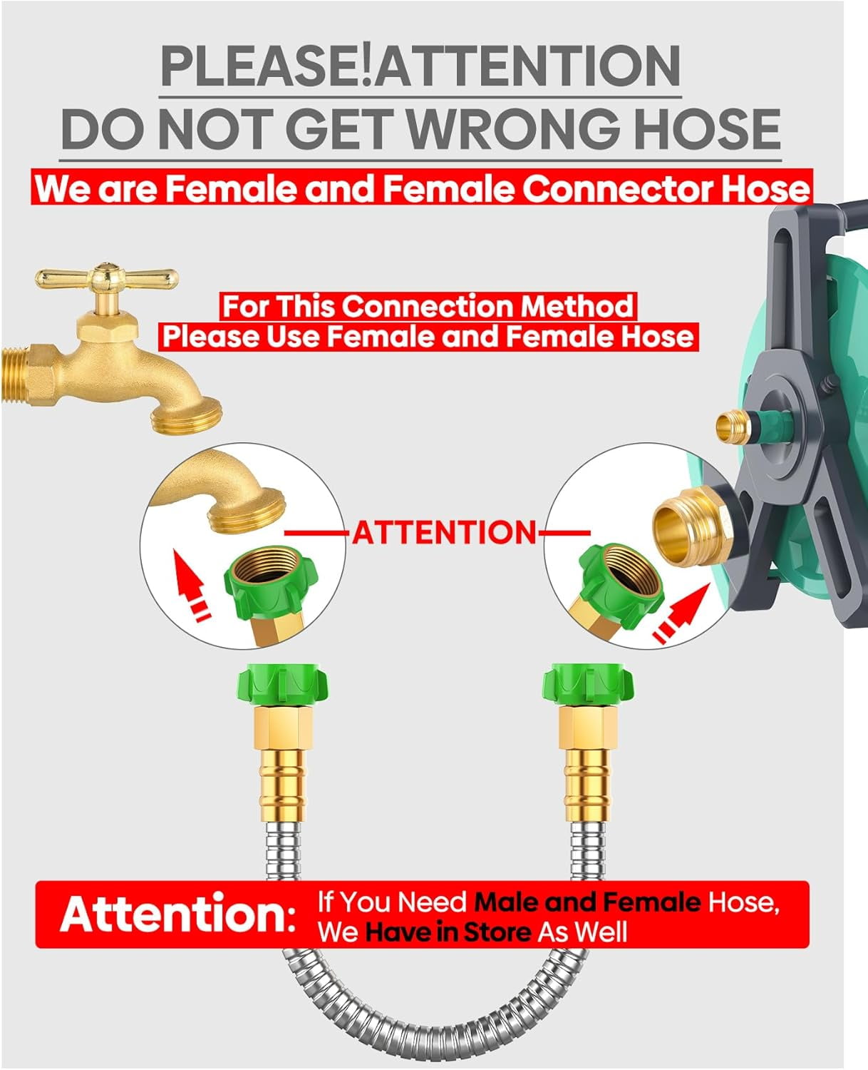 SLFR-Short Metal Garden Hose 5 ft with Female to Female Connector ...