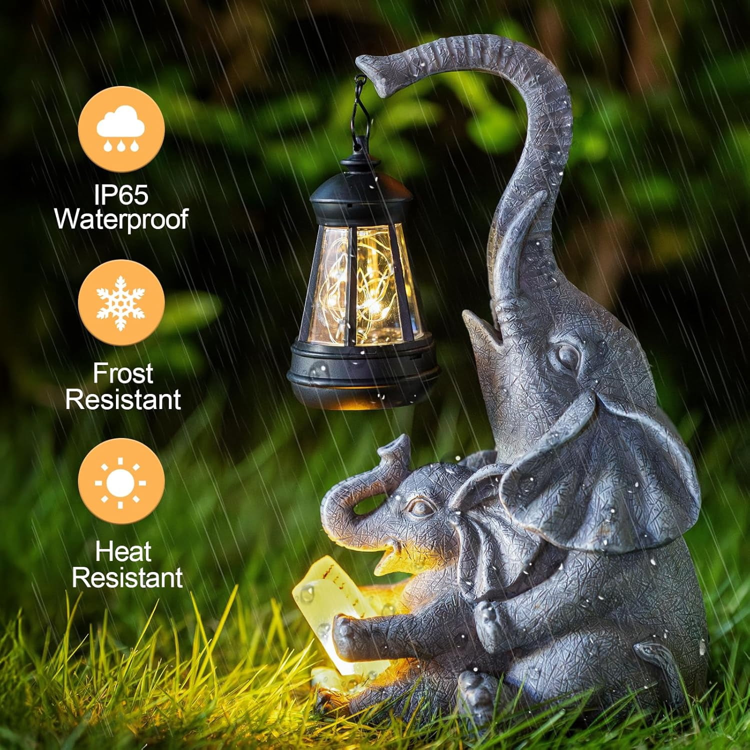 SLFR-Solar Garden Statue Lights Loving Elephants Figurine with Solar ...
