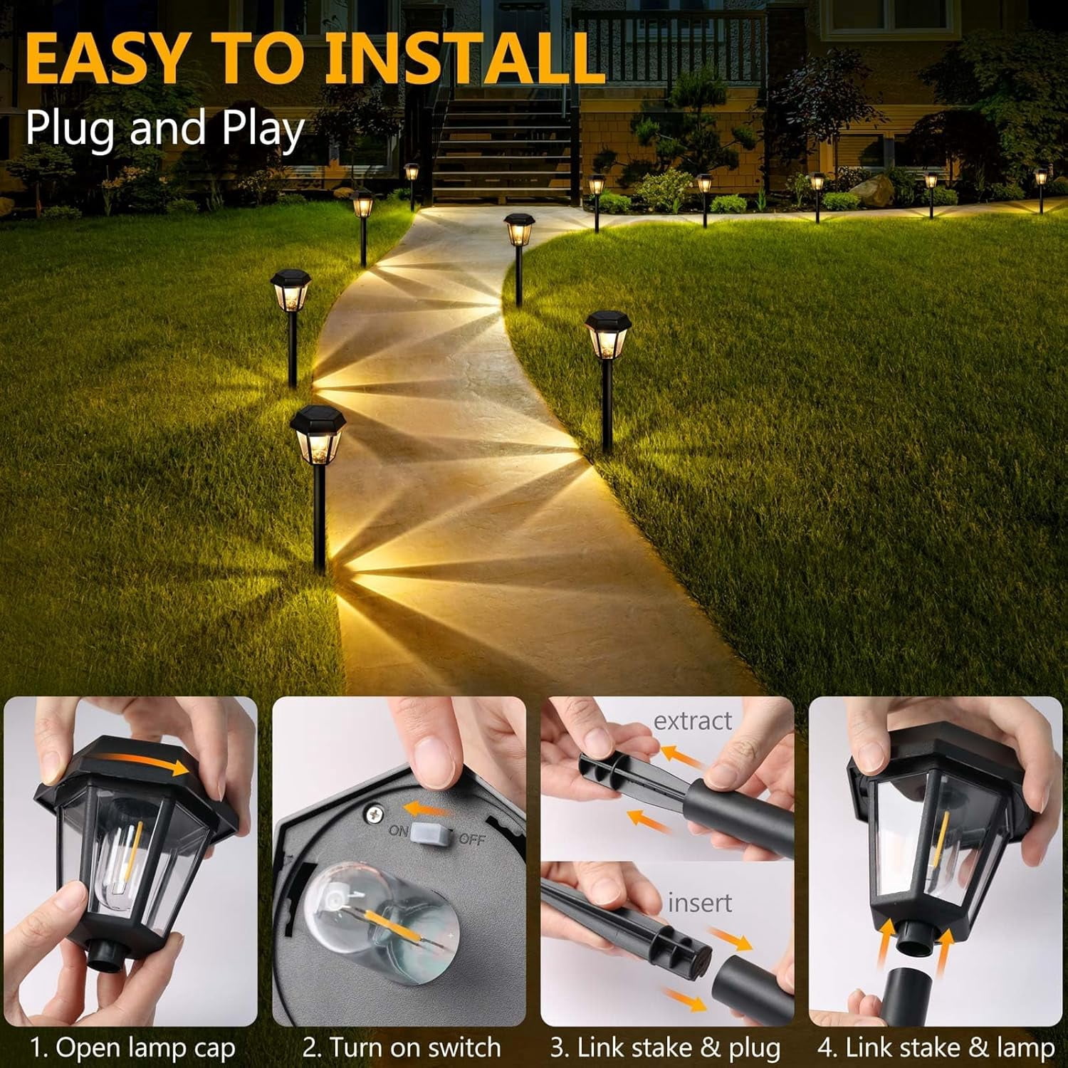 SLFR-Solar Lights Outdoor 8 Pack Pathway Lights Waterproof with 3000K ...