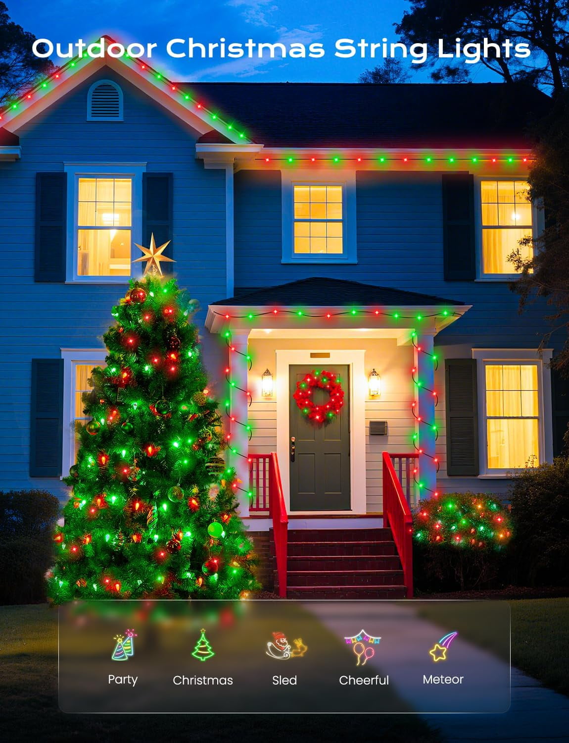 SLFR-Solar Operated C6 Strawberry String Lights, 22.64ft 50 LEDs Red ...