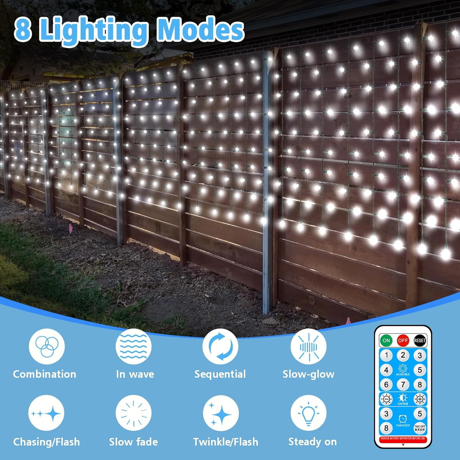 SLFR-Solar Powered Curtain Lights 33ftx 3ft 500 LED Outdoor Curtain ...