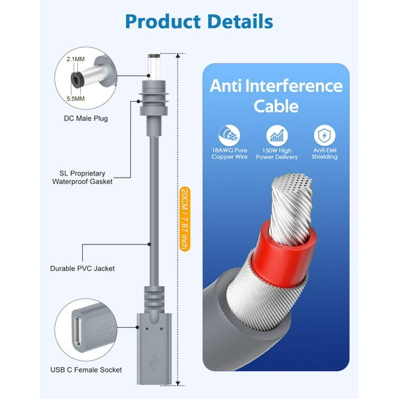 SLFR-Starlink Mini USB C Cable Adapter USB C to DC Converter, Convert USBC to USBC PD Fast ...
