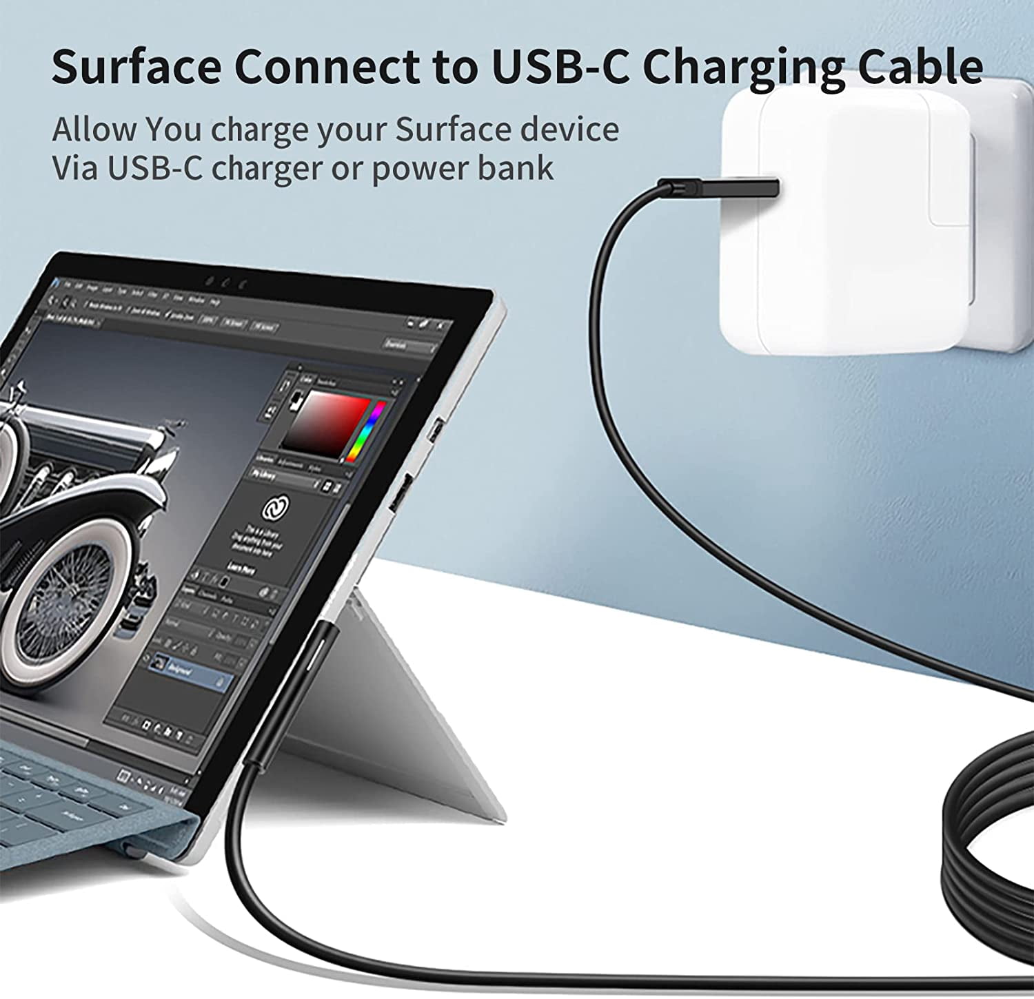 SLFR-Surface Connect to USB-C Charging Cable (Black 10ft), Compatible ...