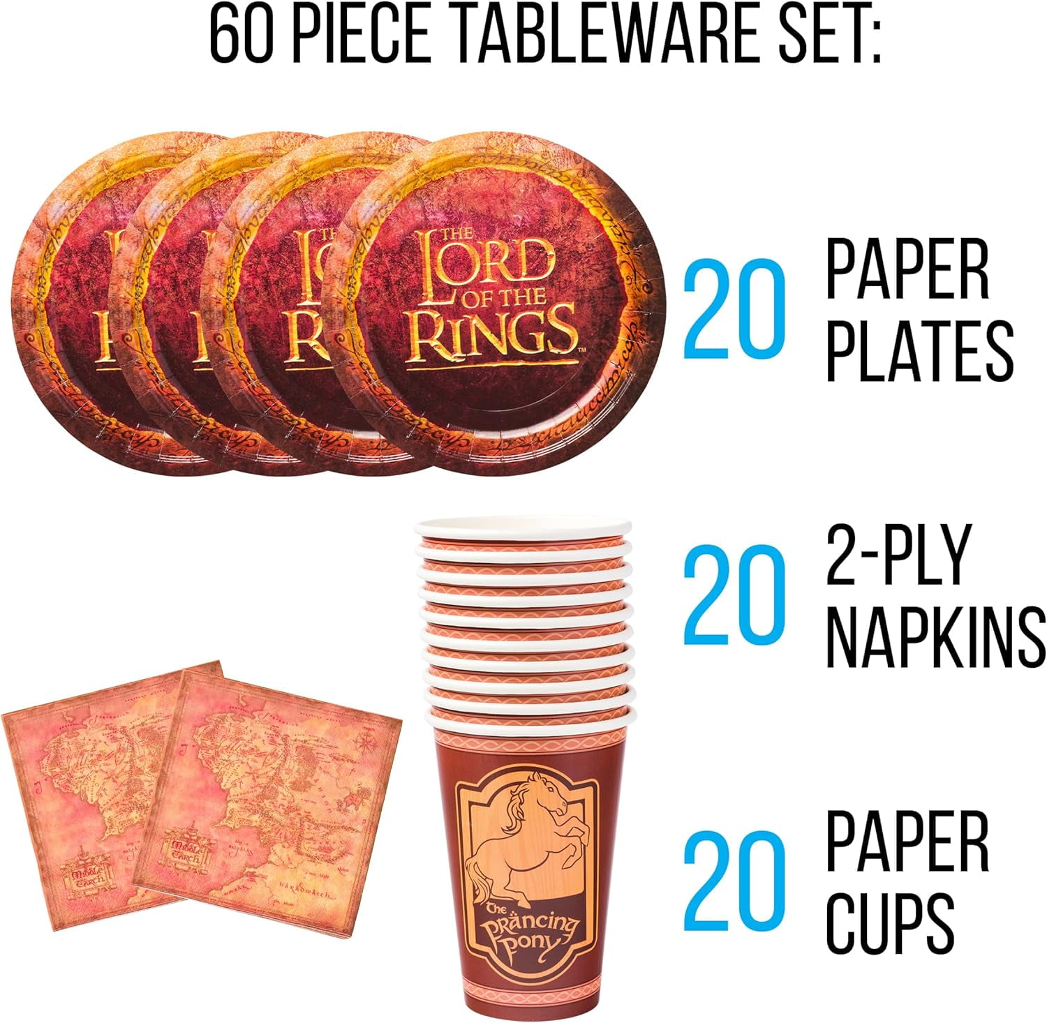 SLFR-The Lord of the Rings Prancing Pony 60 Pack Partyware Disposable ...