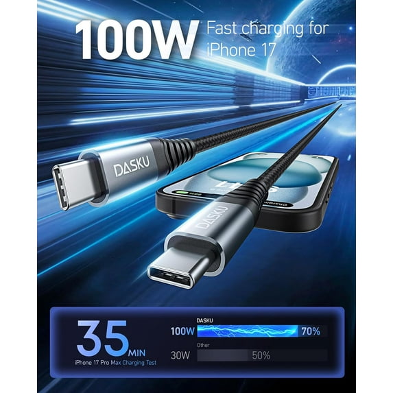 SLFR-USB C to USB C Cable 15FT 100W Extra Long USB-C Charger Cable Braided Type C Fast Charging ...