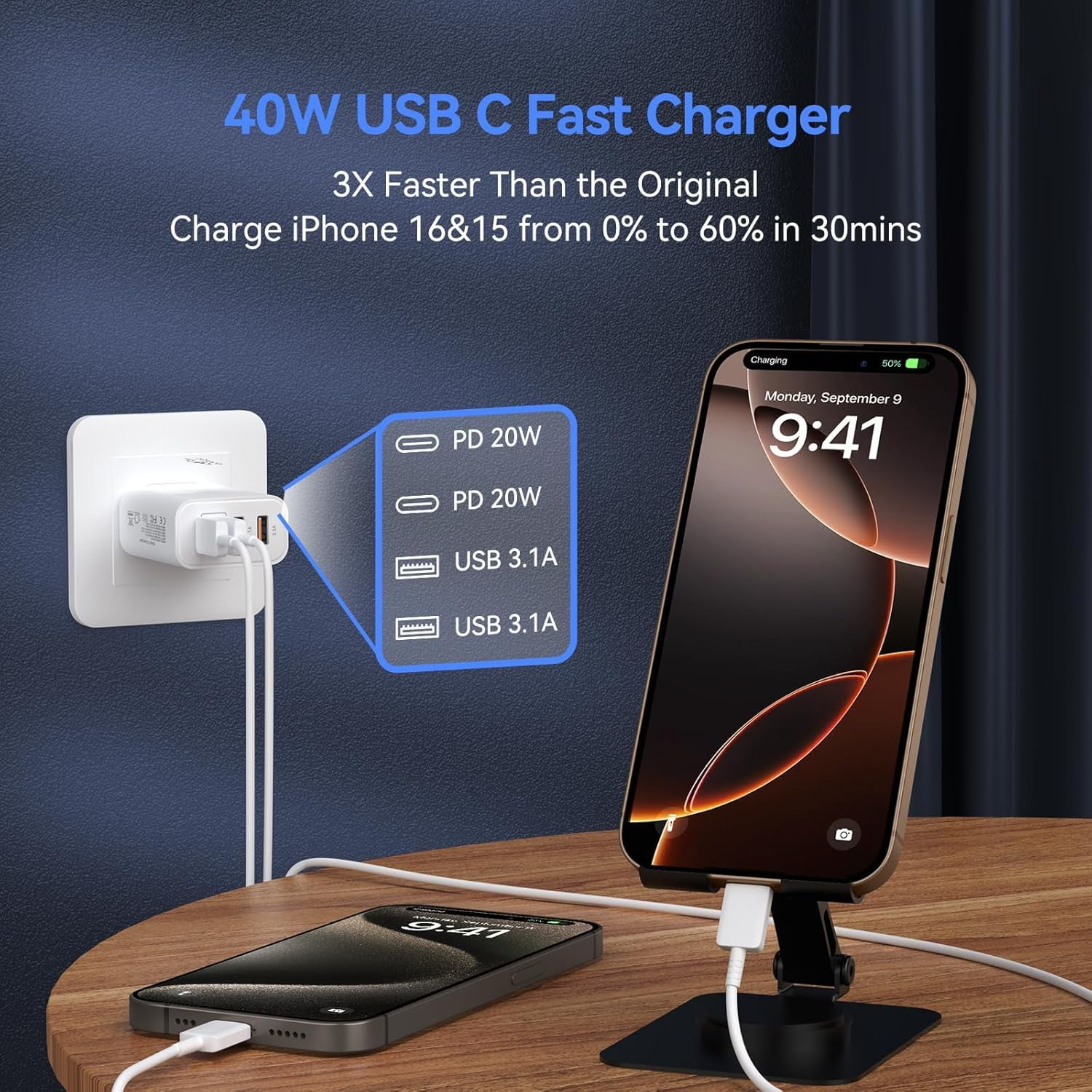 SLFR-USB C Wall Fast Charger Block, 40W 4-Port Type C Chargers Fast ...