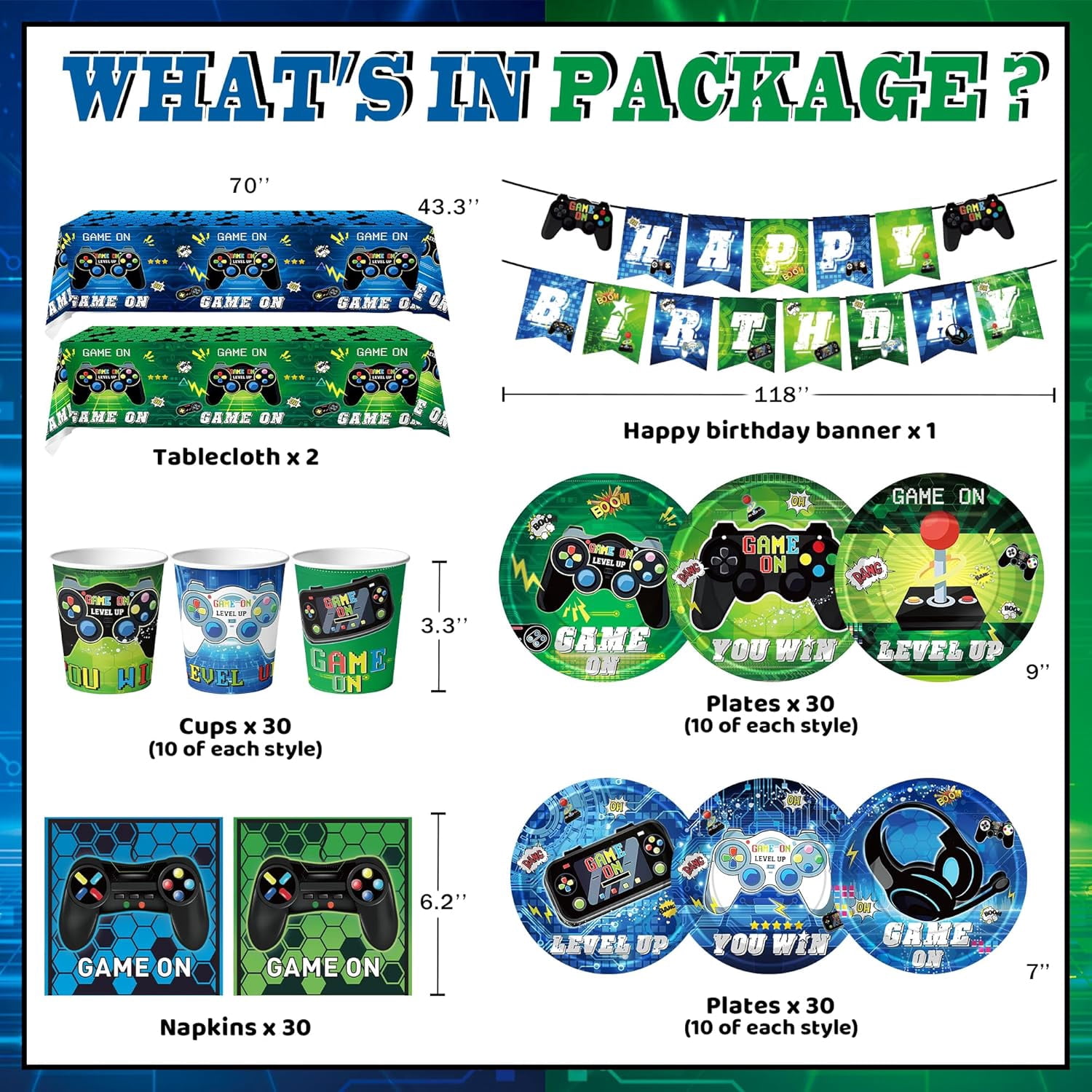 SLFR-Video Game Birthday Decorations Tableware Set, Birthday Party ...