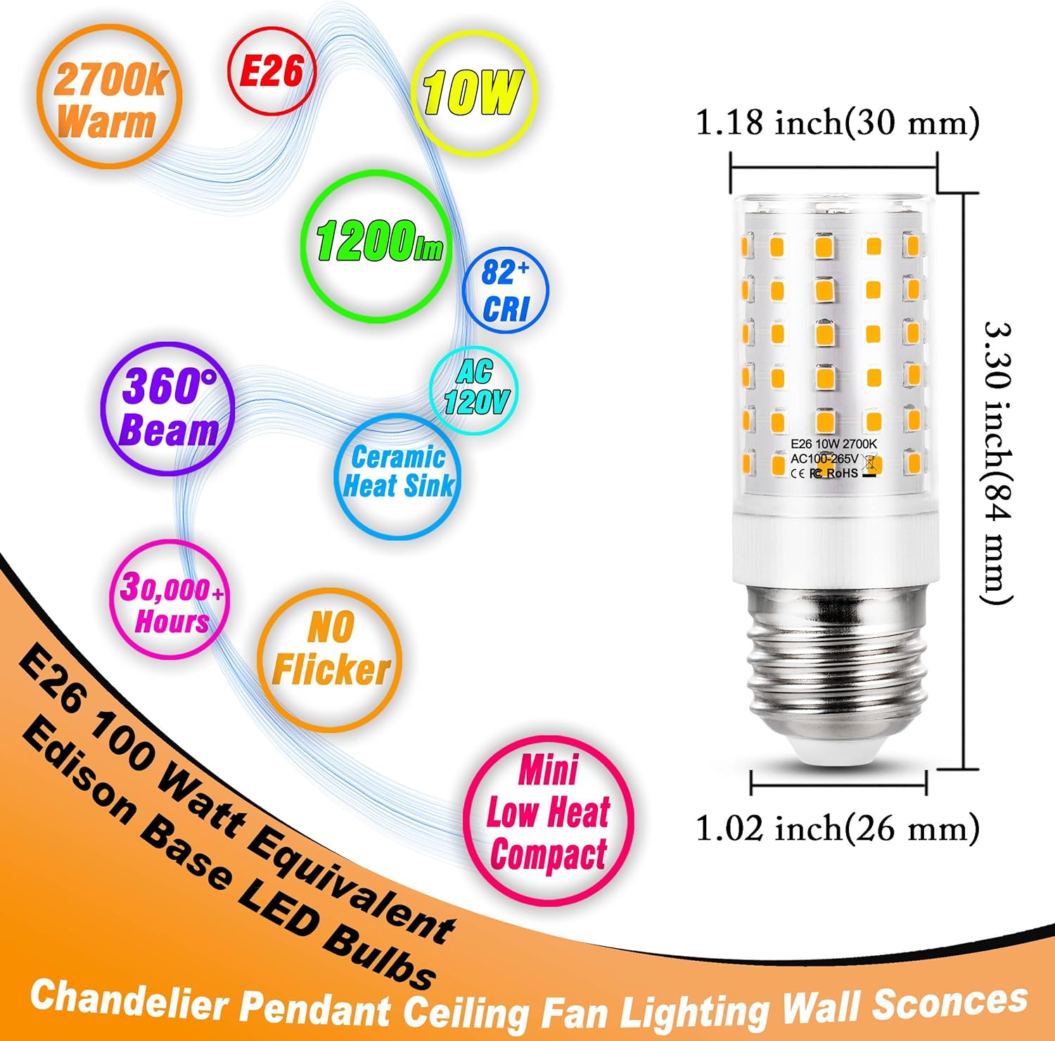 SLFS-100 Watt Equivalent E26 LED Corn Light Bulb 2700K Warm White ...