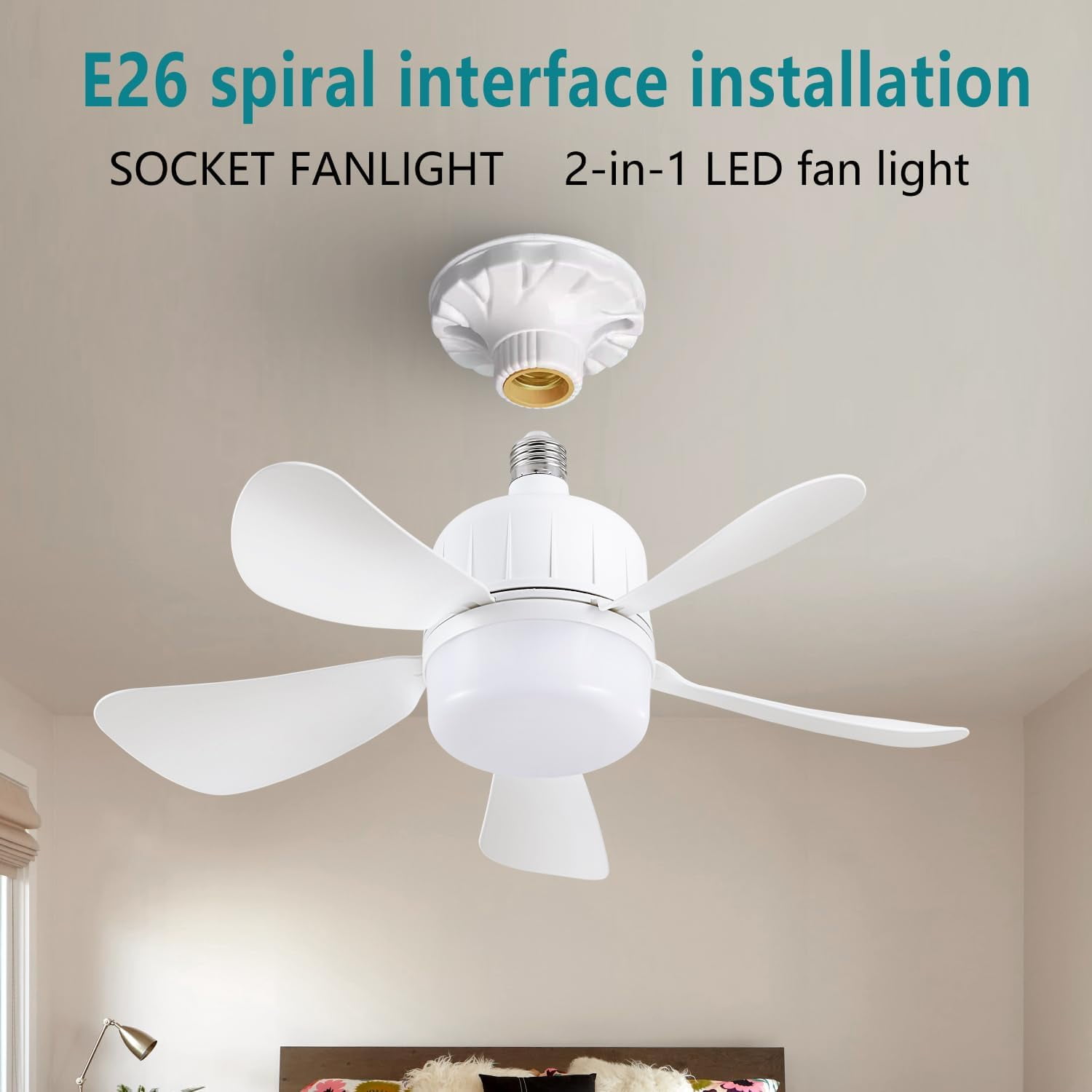 SLFS-18" Socket Fan Light with Remote, Dimmable LED Ceiling Fans with ...