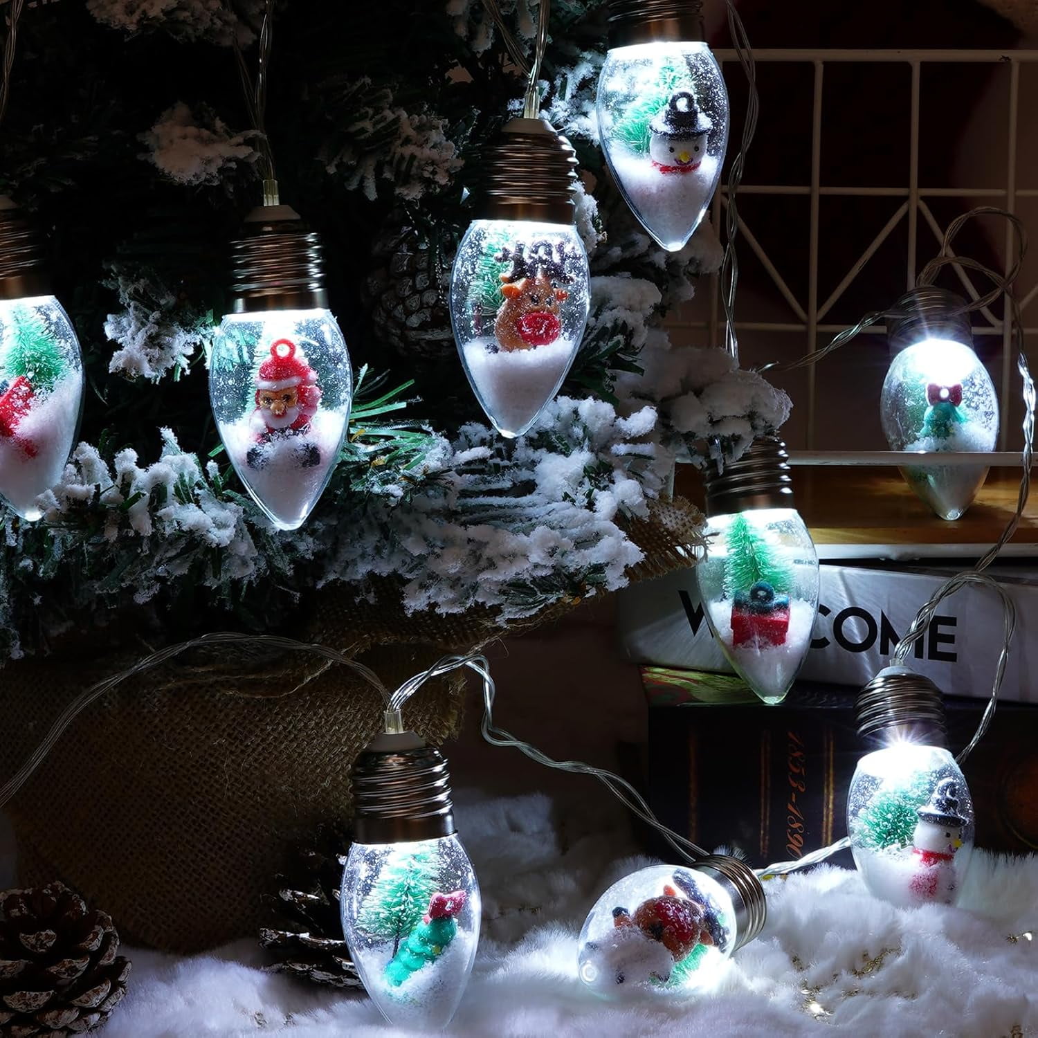 SLFS-2Pcs 13.2FT Christmas Snow Globe String Lights, 20 LED Bulbs ...