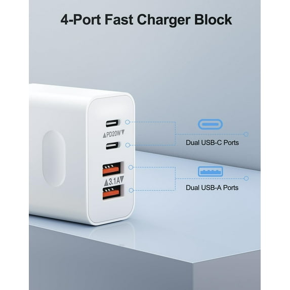 SLFS-[3 Pack] USB C Wall Charger, 40W 4-Port USBC Charger Block Dual ...