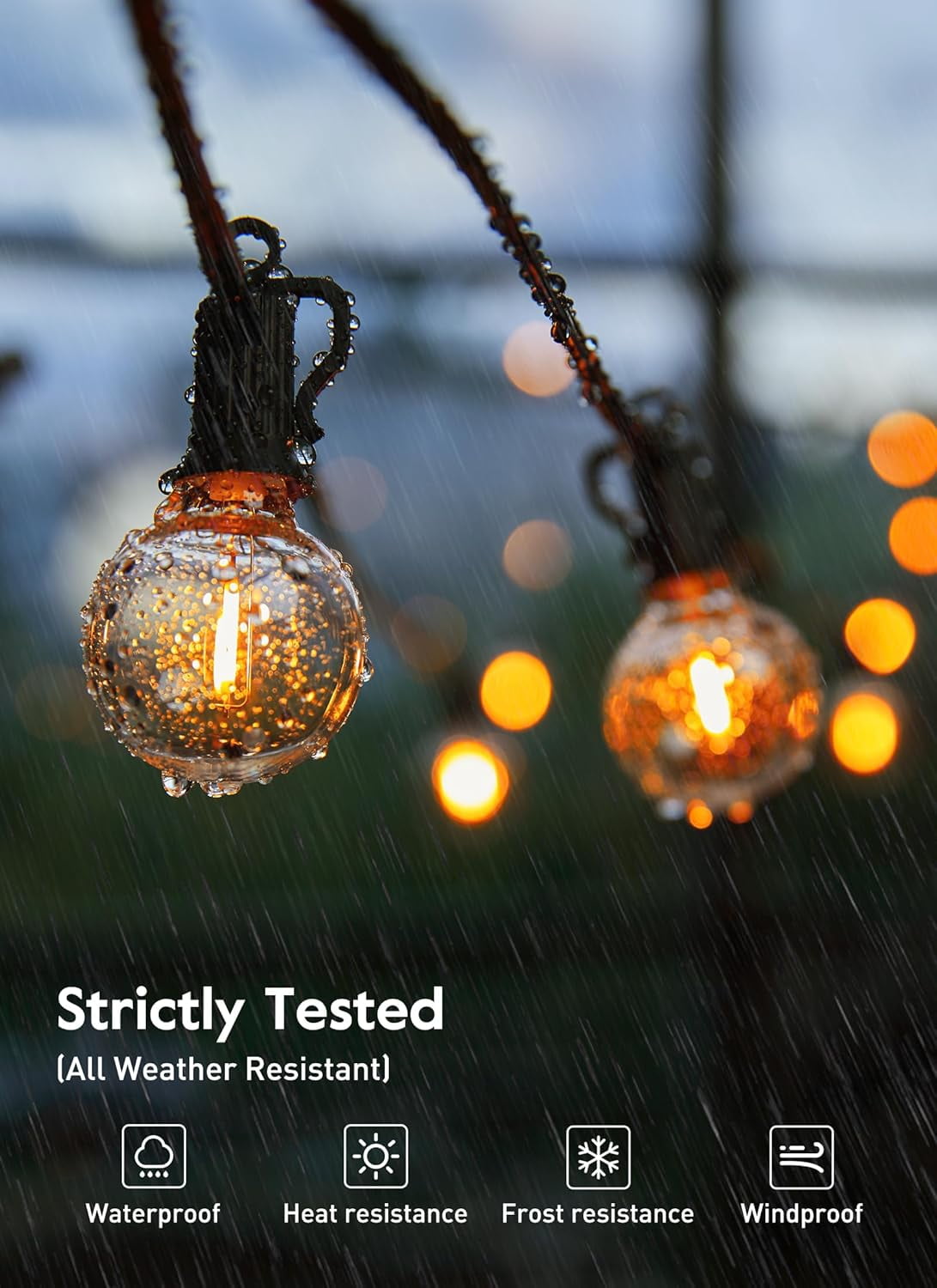 SLFS-30FT LED Outdoor String Lights, Plug-in Waterproof Patio Lights ...