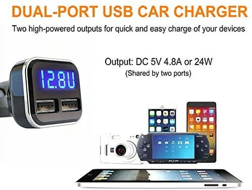 SLFS-4.8A 24W Dual USB Car Charger Volt Meter Car Battery Monitor with ...