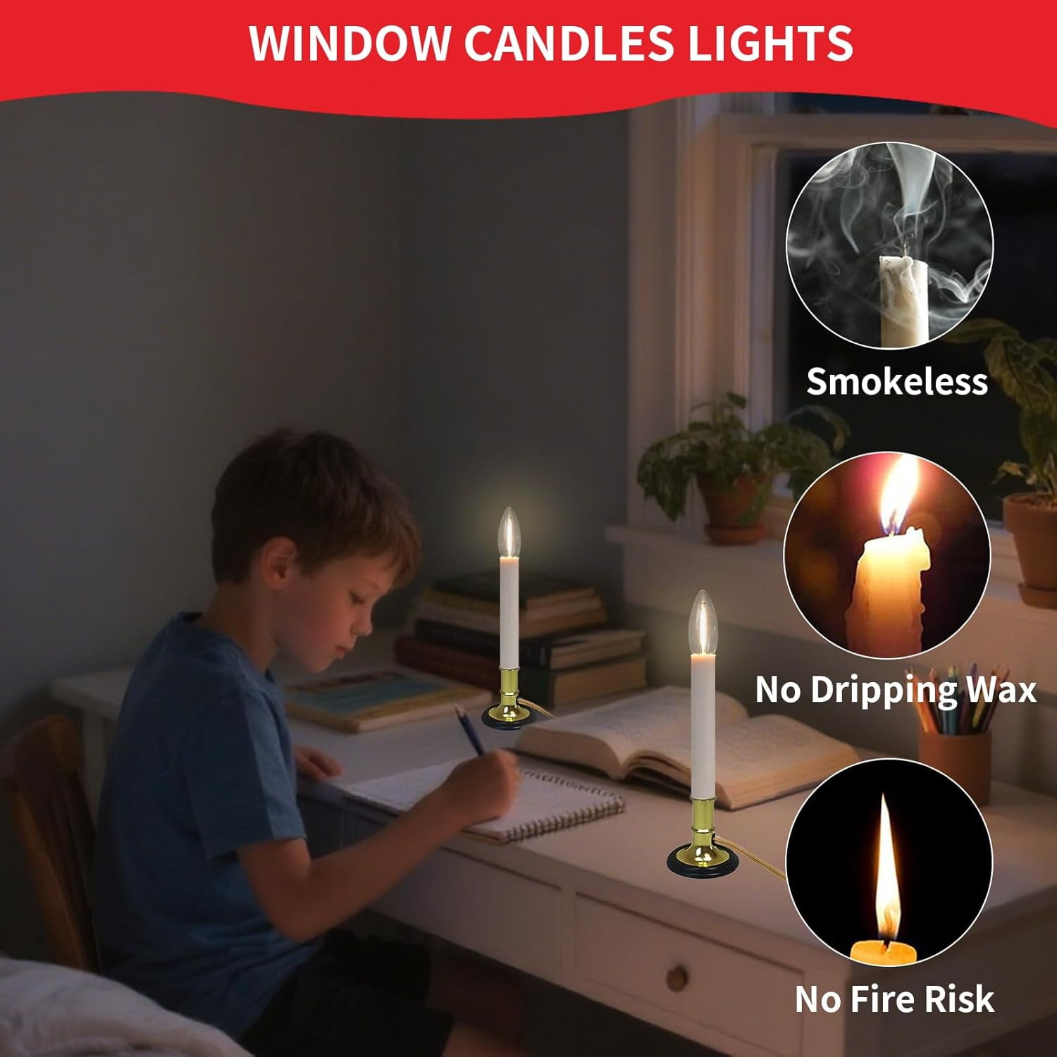 SLFS-4Pack Electric Christmas Window Candles with On/Off Switch, 9 Inch ...