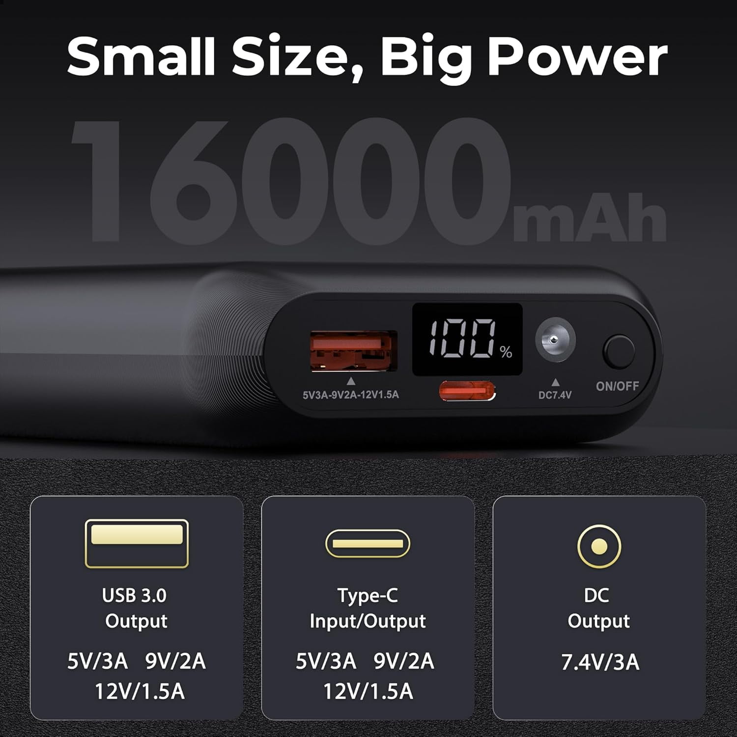 SLFS-7.4V 16000mAh Battery Pack for Heated Vest with DC/USB-A/USB-C ...