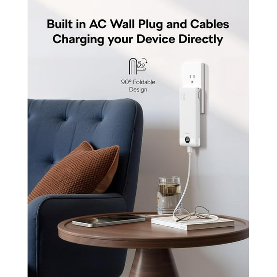 SLFS-All-in-One Travel Portable Charger with Built-in AC Plug & Cables ...