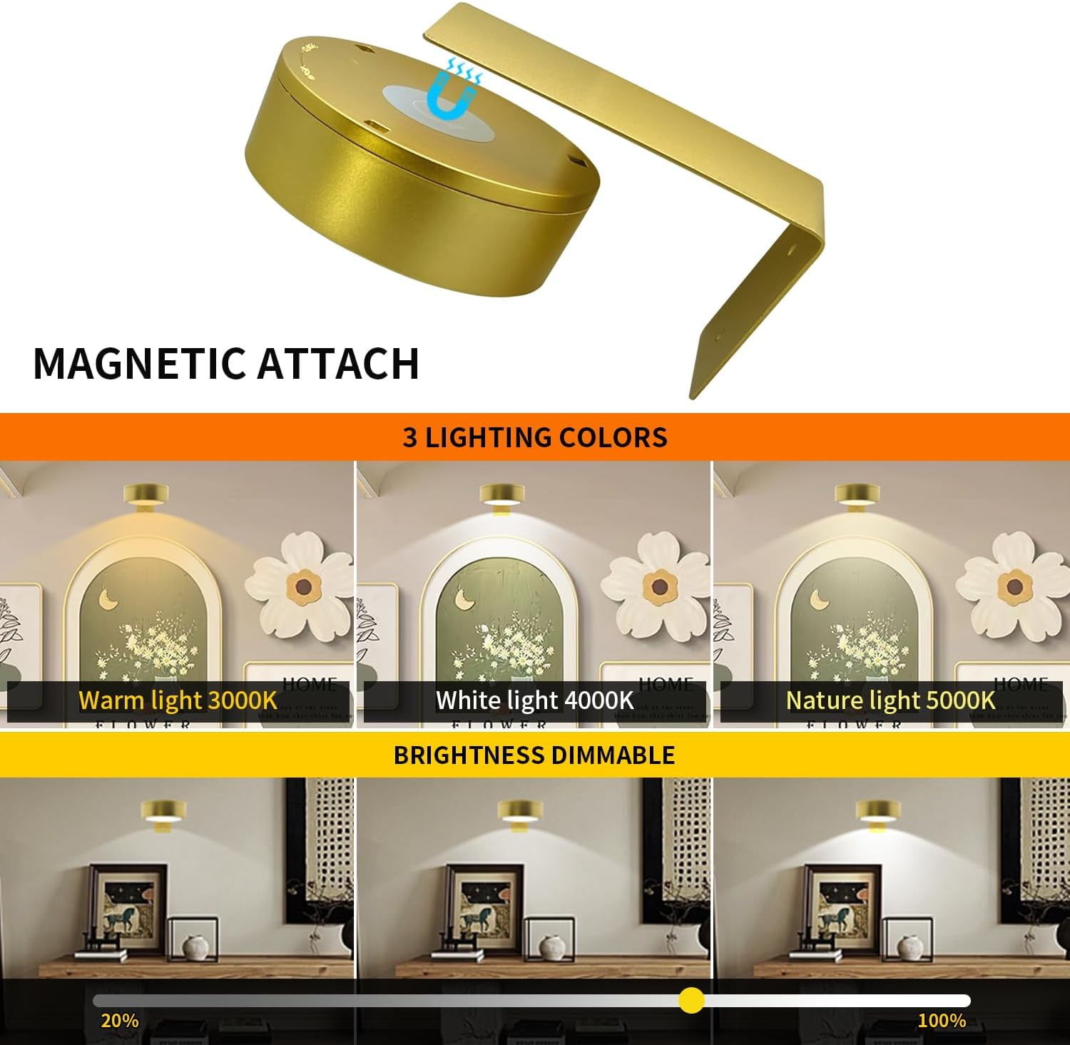 SLFS-Battery Picture Light 3Pack Gold,Wireless Painting Light with ...
