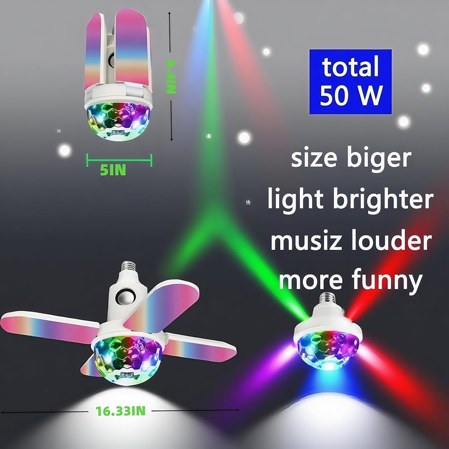 SLFS-Bluetooth LED Light Bulb Speaker, 50W Color Changing, Rotating ...