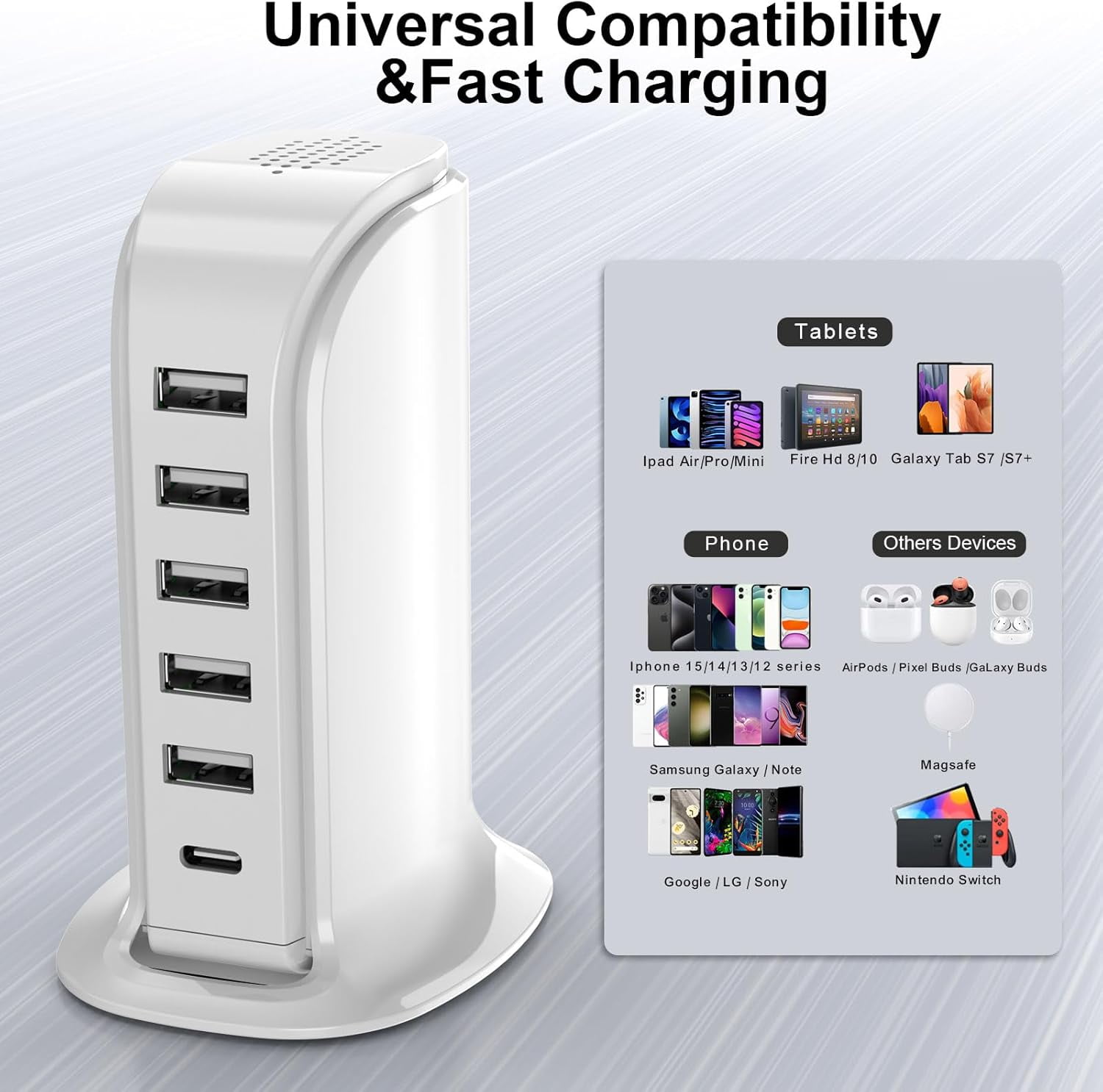 SLFS-Charging Station for Multiple Devices , Multi USB Tower Hub with 5 ...